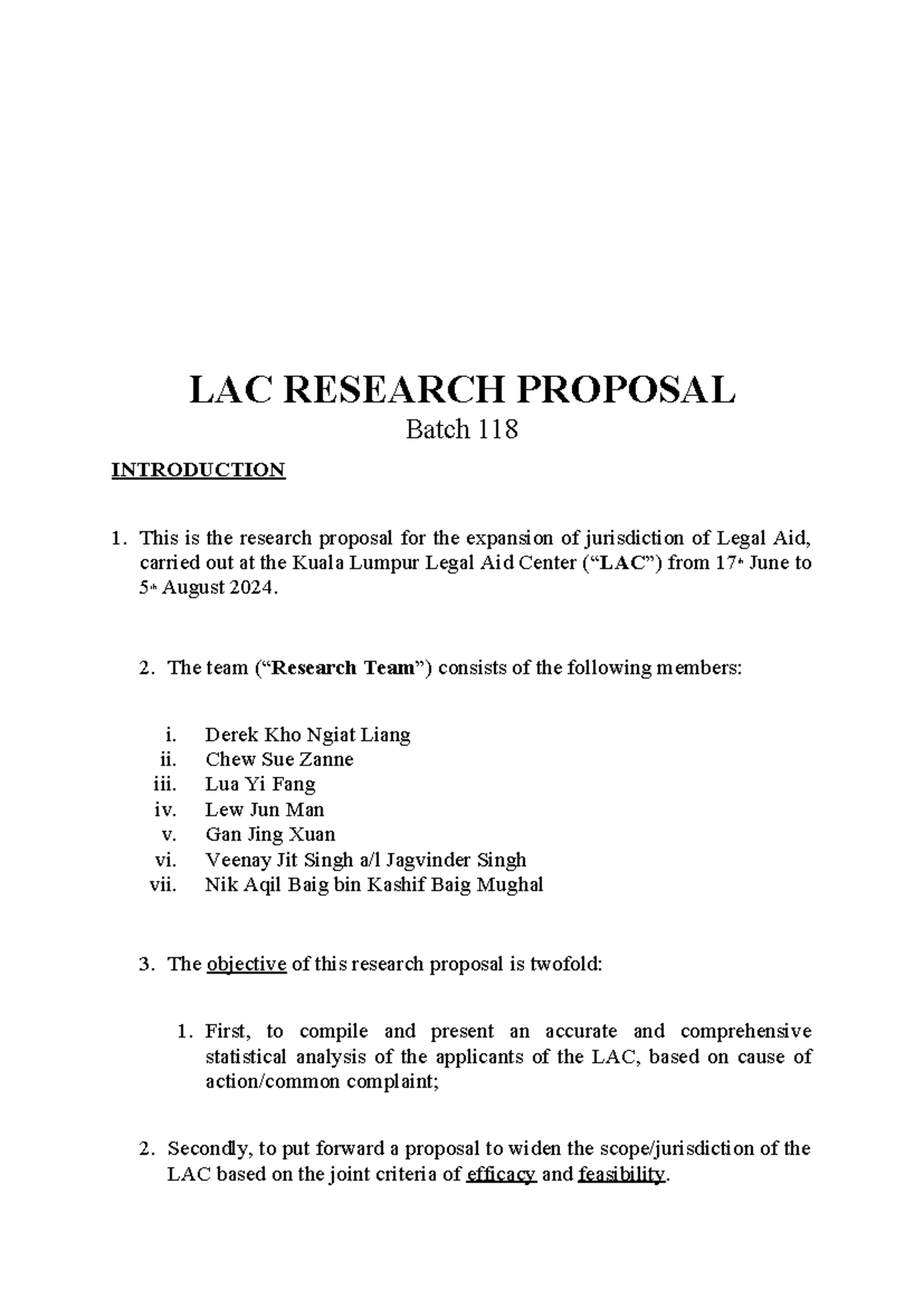 Research Proposal - LAC RESEARCH PROPOSAL Batch 118 INTRODUCTION 1 ...