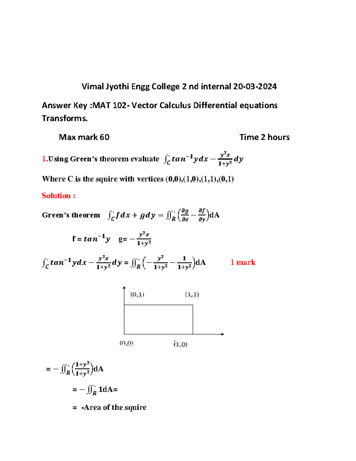 Answer key 2 nd internal - Vimal Jyothi Engg College 2 nd internal 20-03- Answer Key :MAT 102 ...