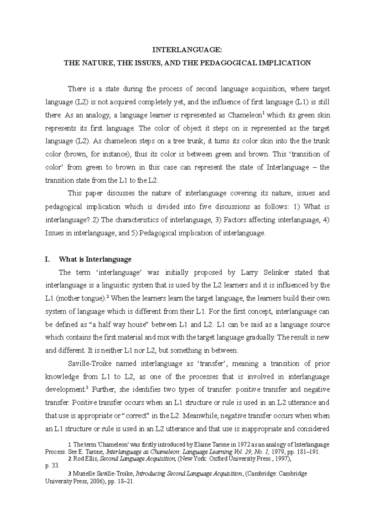 8. Interlanguage of SLA - INTERLANGUAGE: THE NATURE, THE ISSUES, AND ...