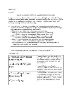 Task 3 - Passed - Analyzes Issues in Learning Technologies Liz Koch ...