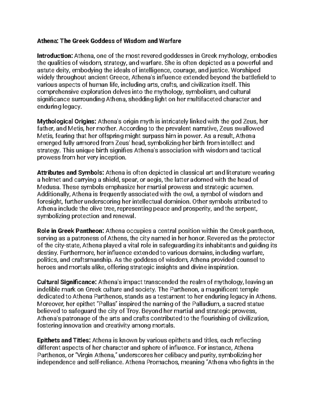 Untitled document-13 - Class notes - Athena: The Greek Goddess of ...