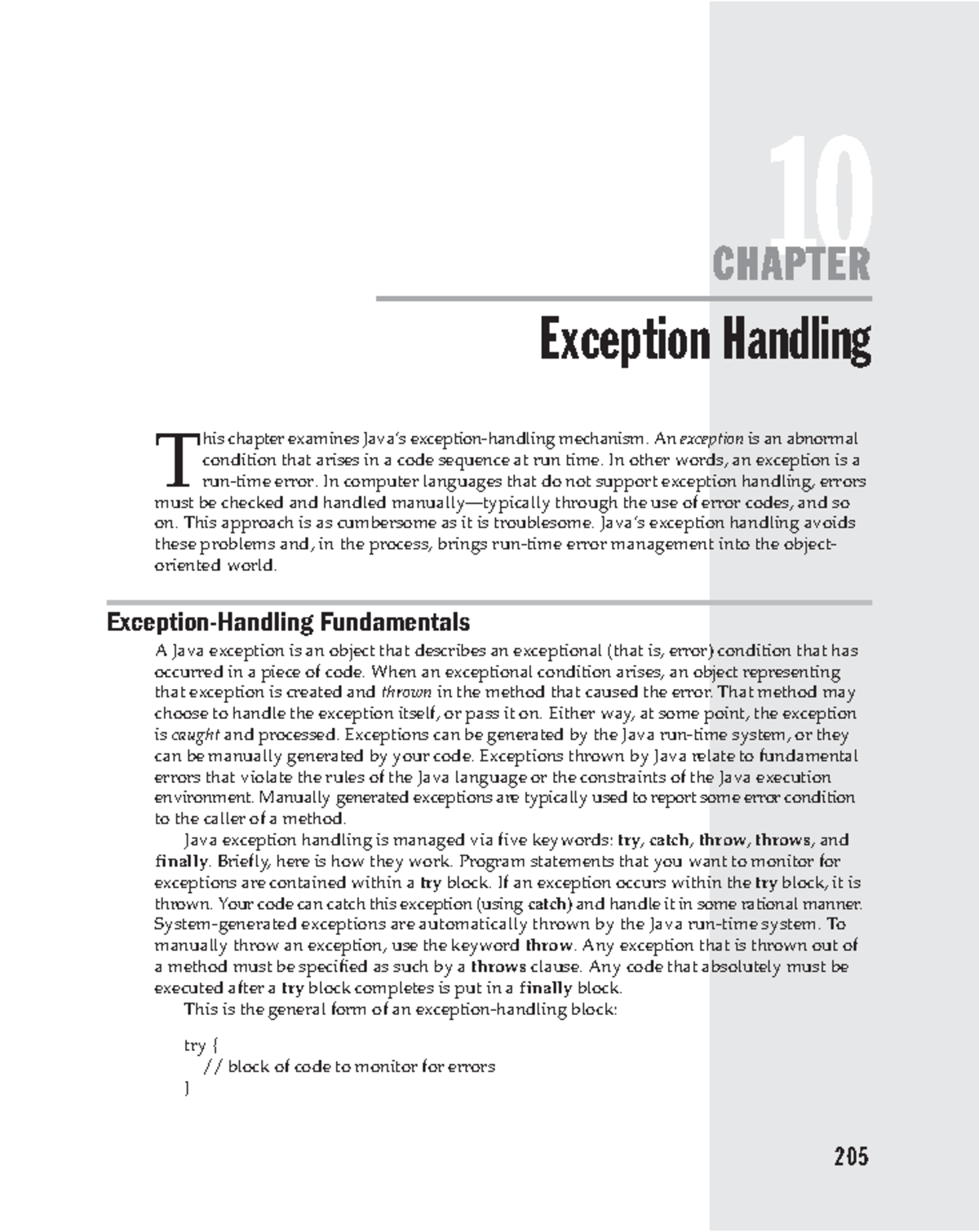 Java The Complete Reference - 10 Exception Handling T his chapter examines Java’s exception ...