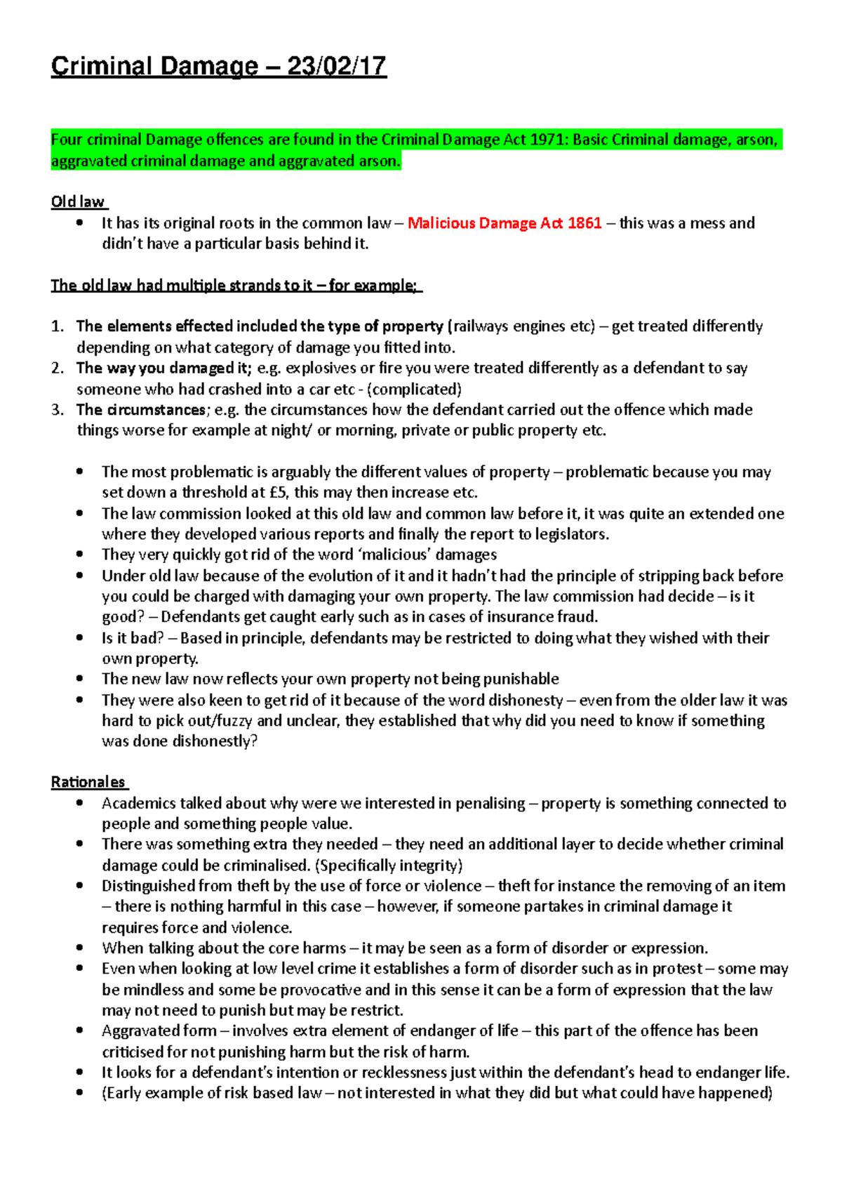 Criminal Damage – topic 10 - Criminal Damage – 23/02/ Four criminal ...