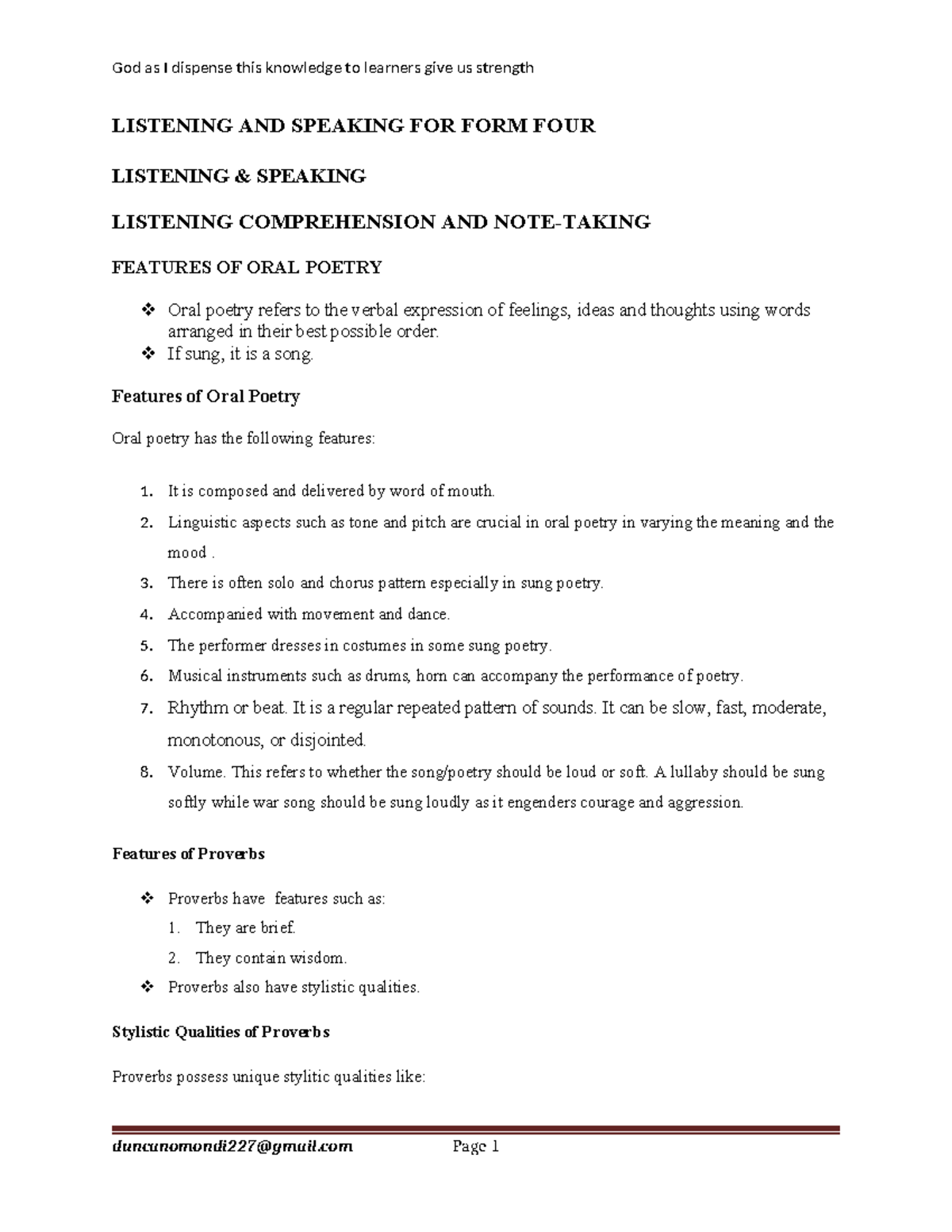 FORM 4 ENG Notes - LISTENING AND SPEAKING FOR FORM FOUR LISTENING ...