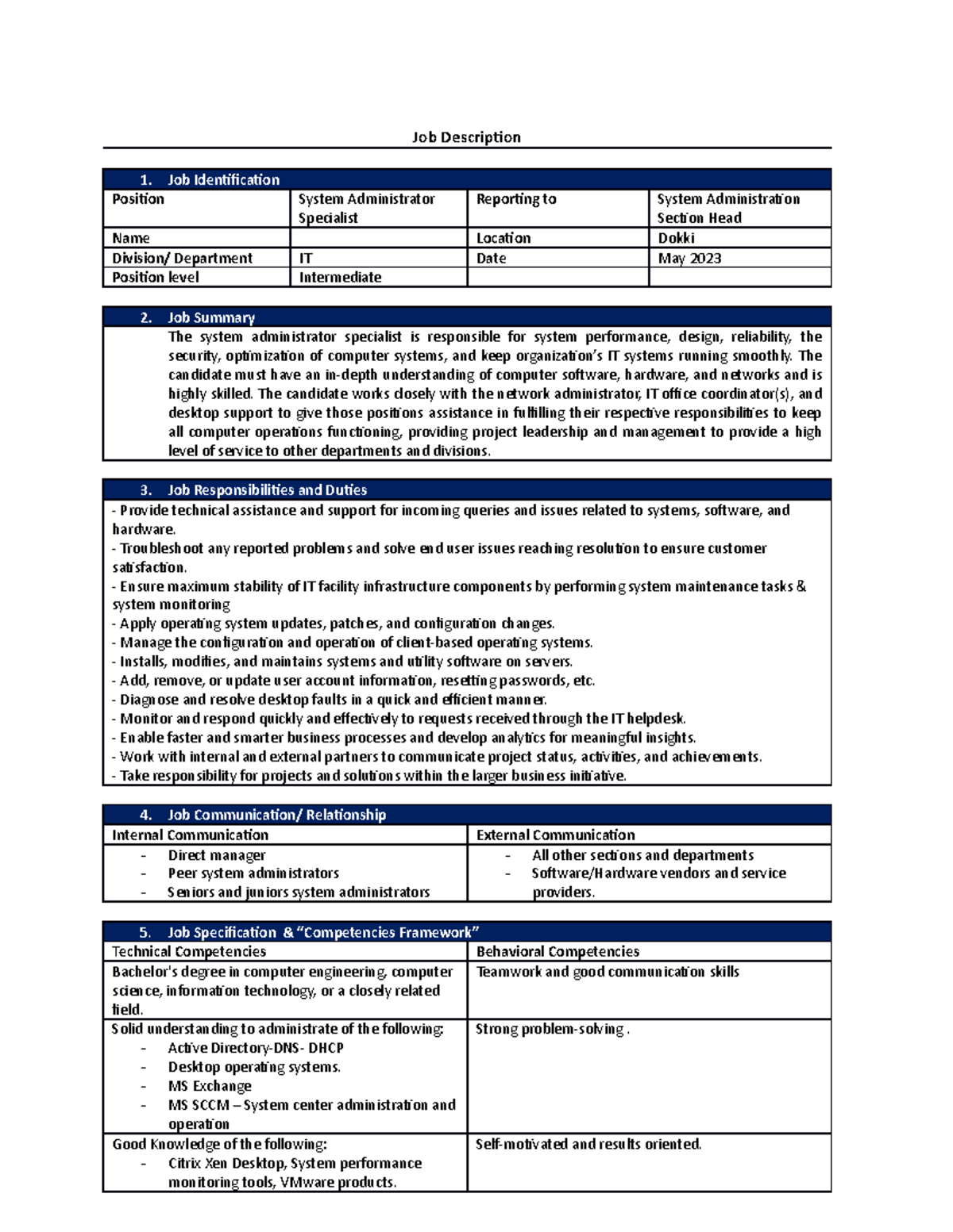 HR Midterm - Assignment - Job Description Job Identification Position ...