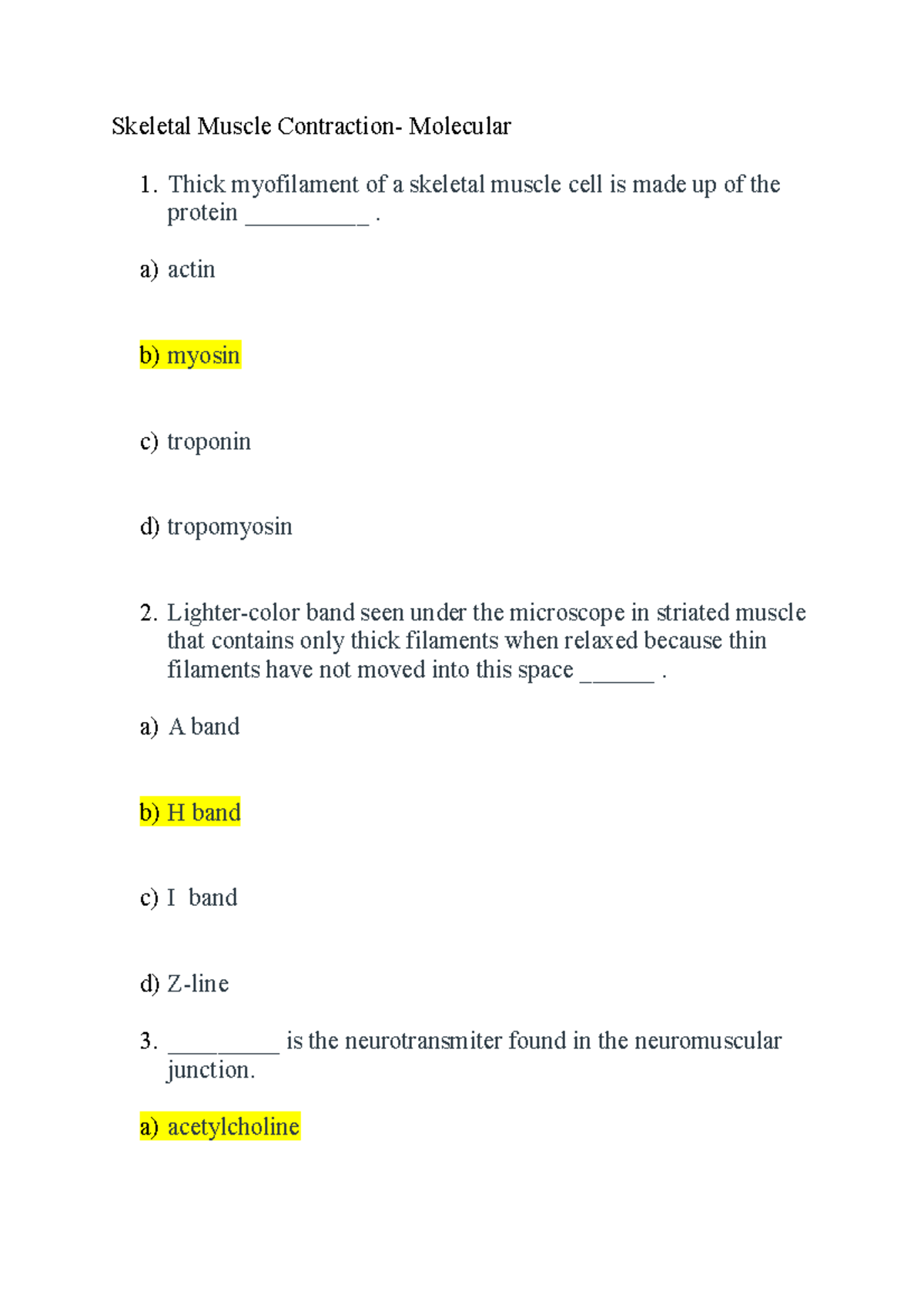 Skeletal Muscle Molecular and Organ Quiz - Studocu
