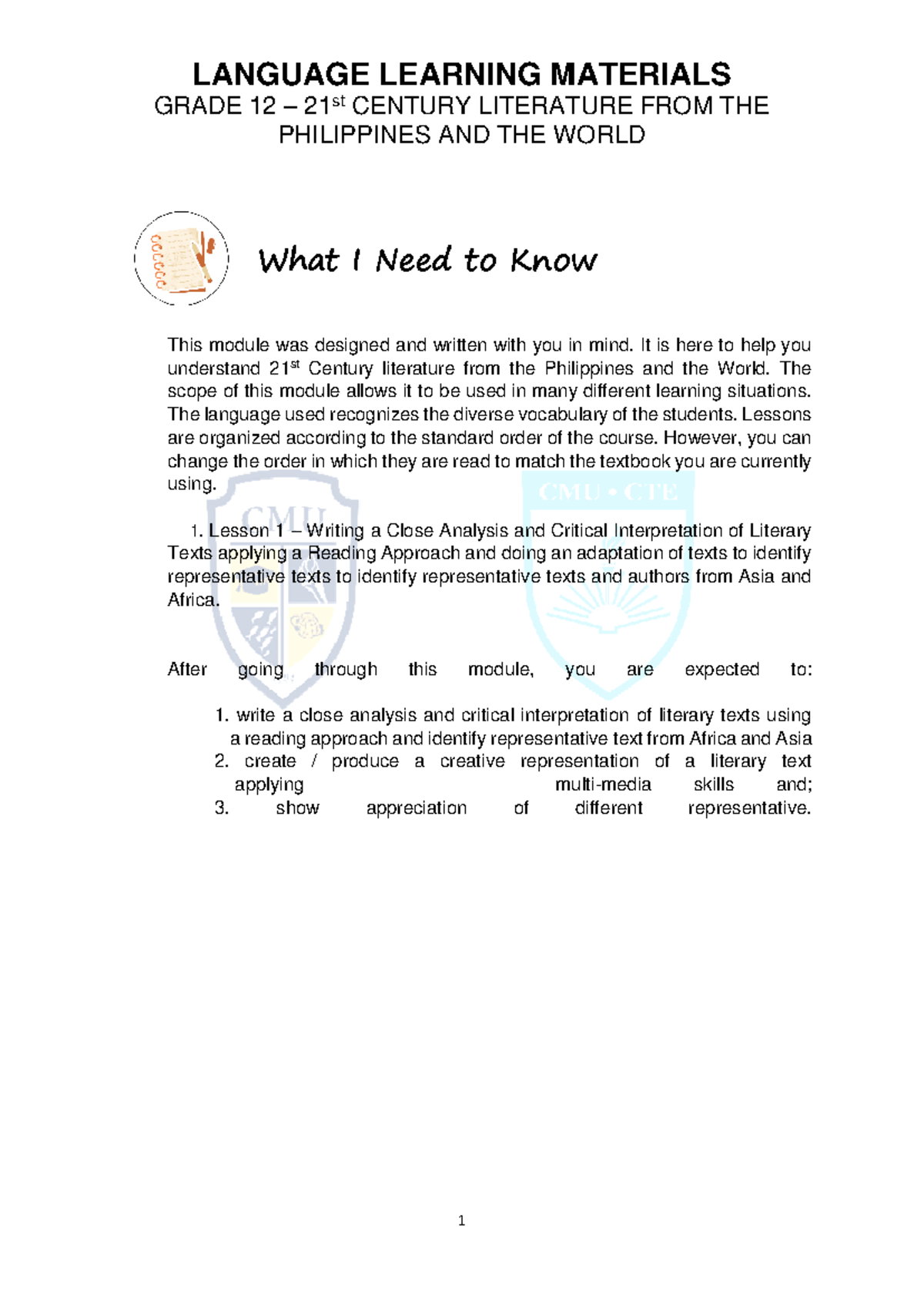 Content - Module - GRADE 12 – 21 st CENTURY LITERATURE FROM THE ...