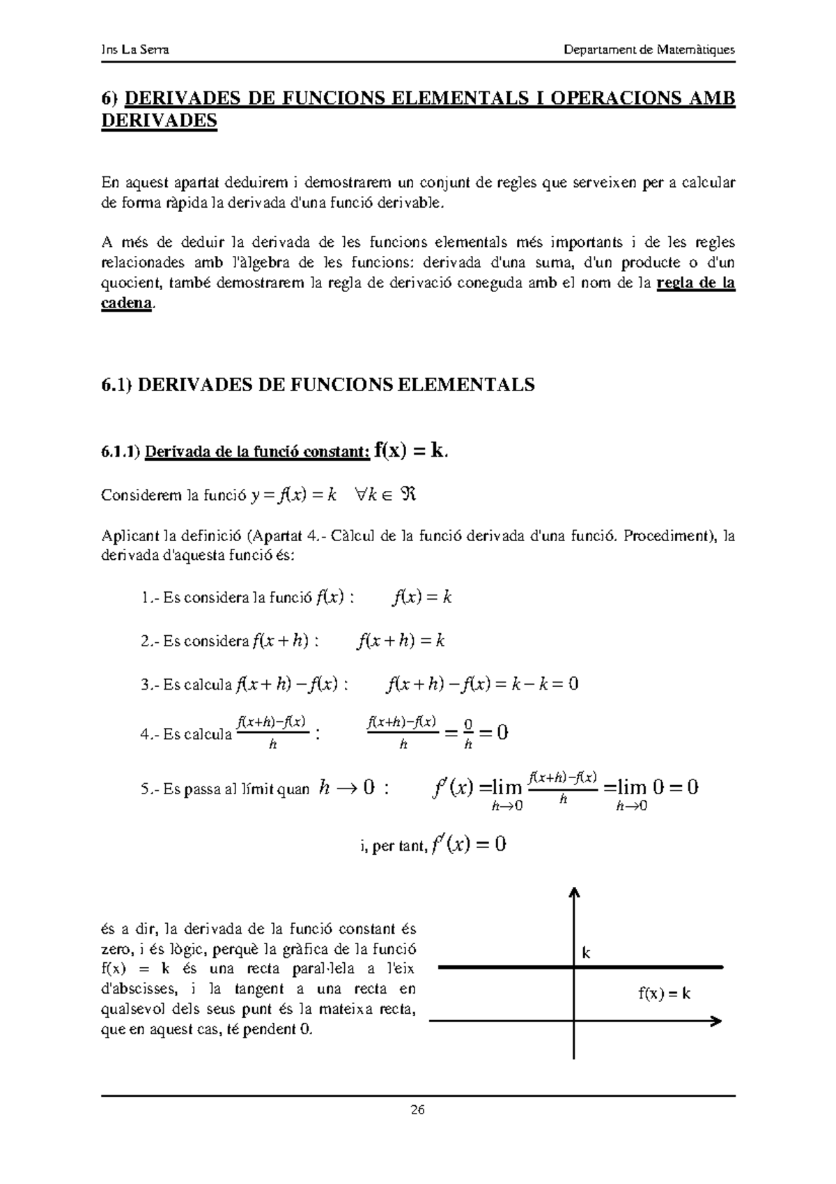 2 Derivades - 6) DERIVADES DE FUNCIONS ELEMENTALS I OPERACIONS AMB DERIVADES En aquest apartat ...