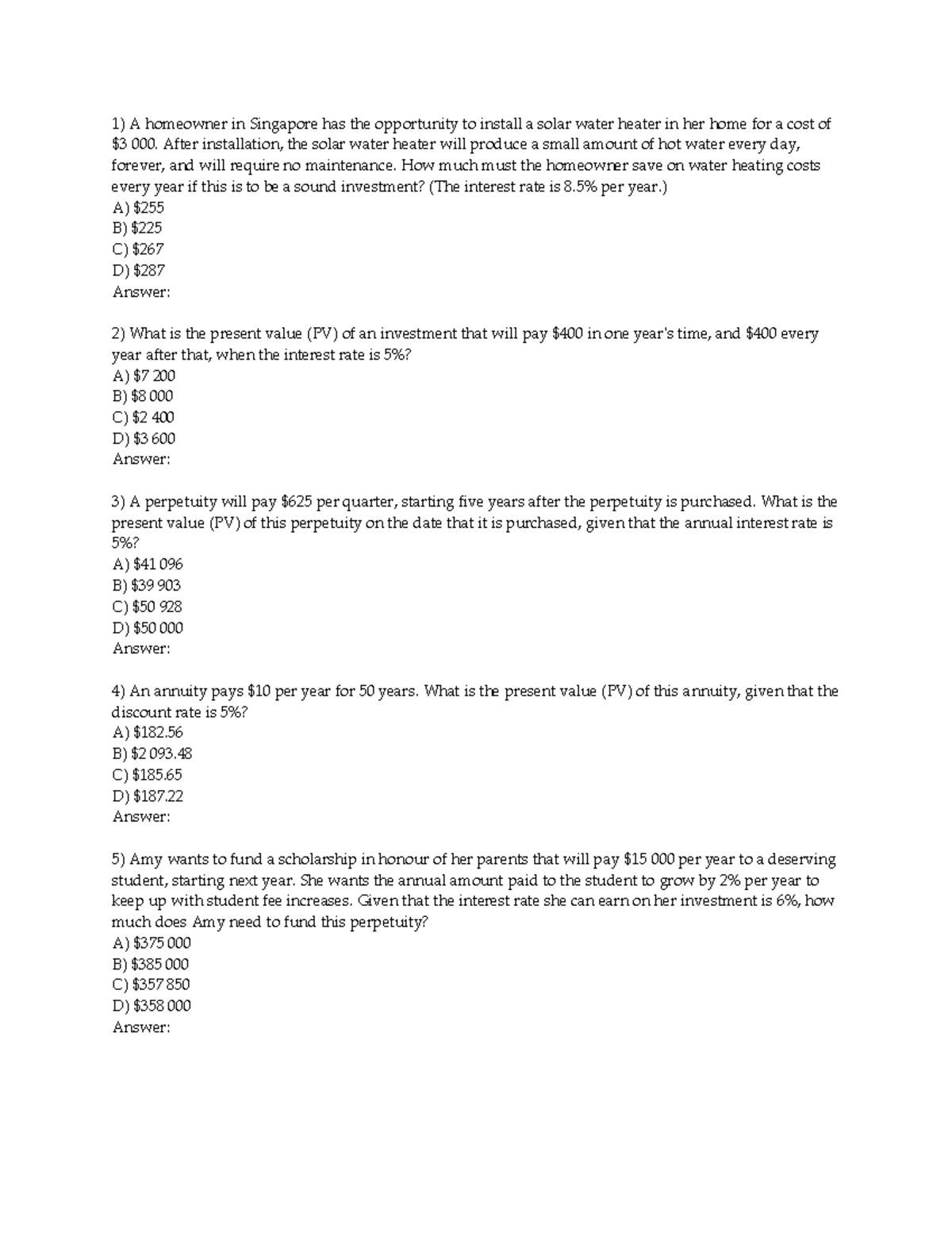 Practice Questions Mid-Session Test 2020 T2 PSB FIN222 - A homeowner in ...