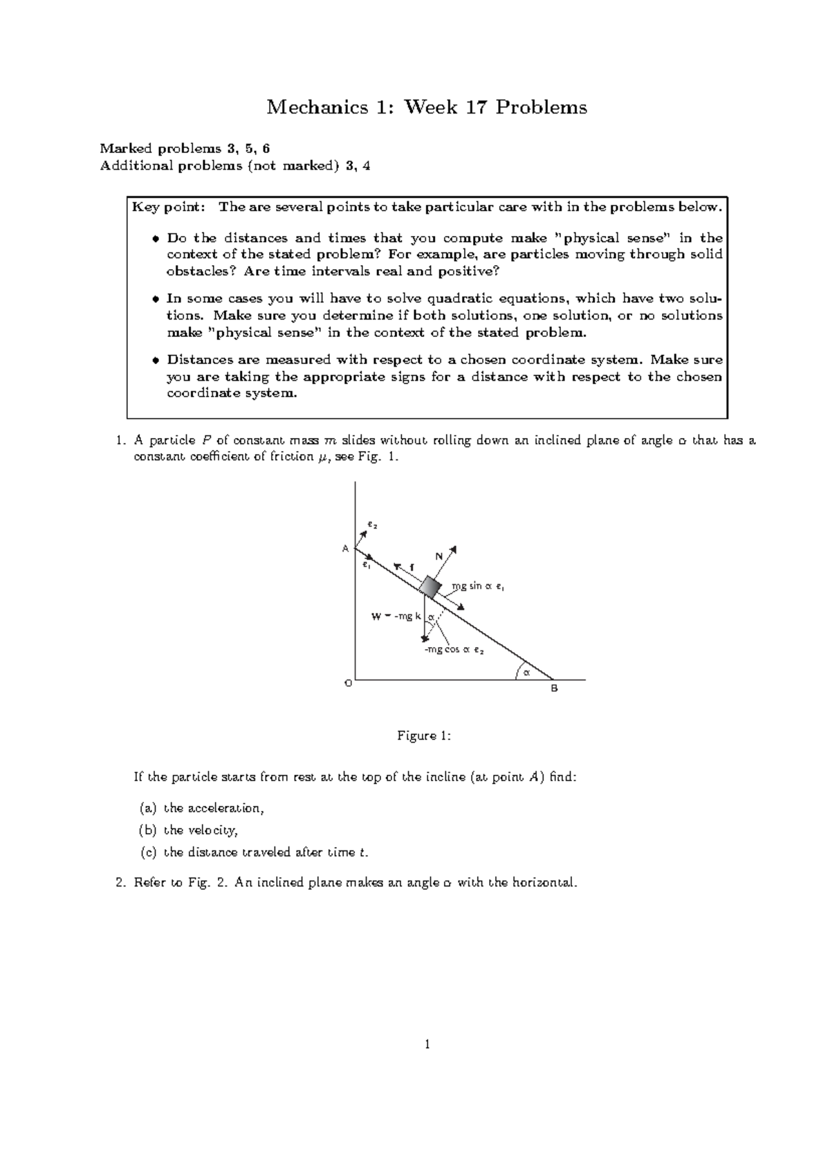 MATH11009 2016-2017 Problem Sheet 17 - Mechanics 1: Week 17 Problems ...