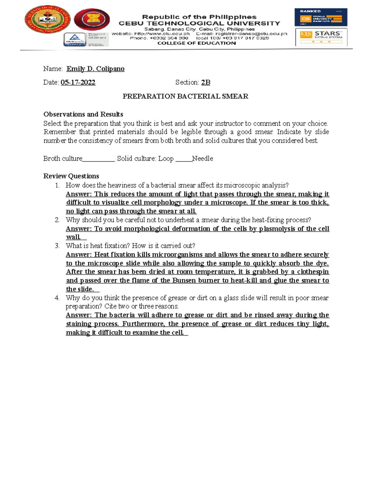 Lab Exercise 3 - This is a laboratory experiment with answers. - Name ...