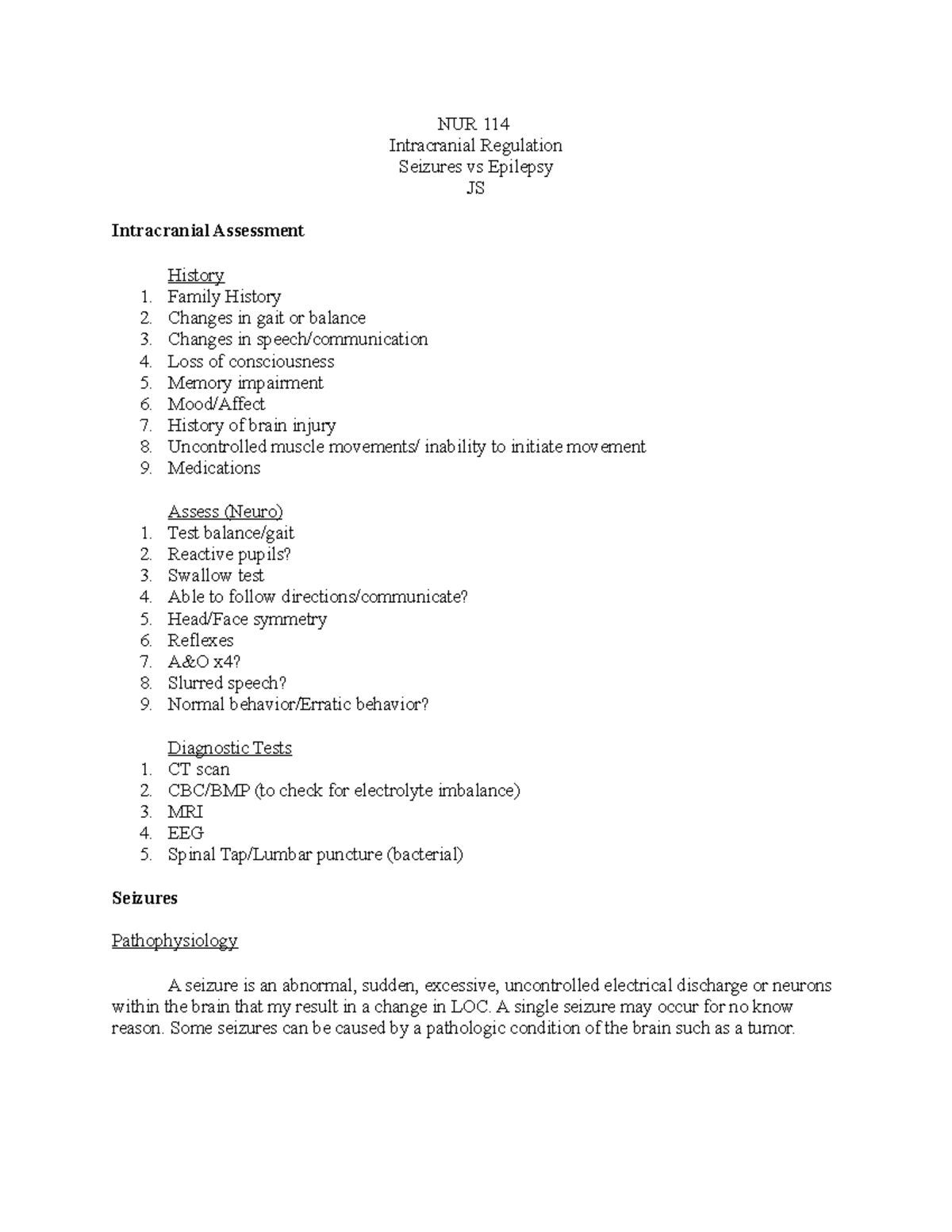 NUR 114 Intracranial Regulation - NUR 114 Intracranial Regulation ...