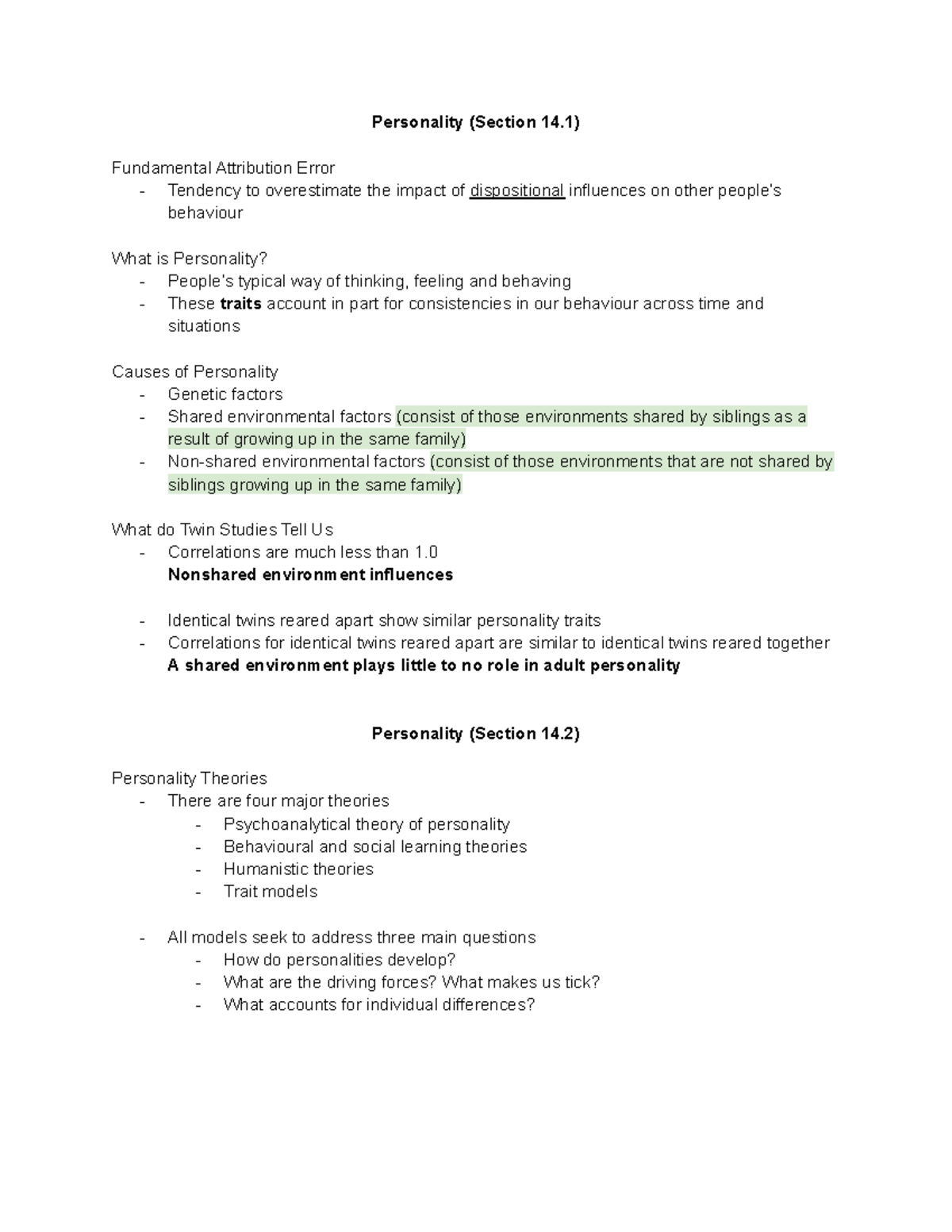 PSY 202 Week 8 - Week 8 Content, Moulson - Personality (Section 14 ...