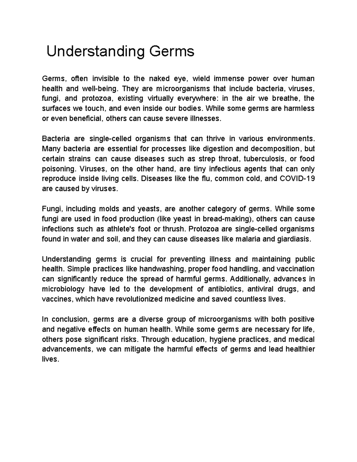 Germo Essay English - Understanding Germs Germs, often invisible to the ...