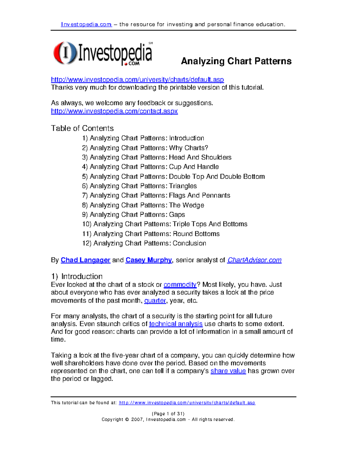 Analyzing Chart Patterns - This t ut orial can be found at : ht t p ...