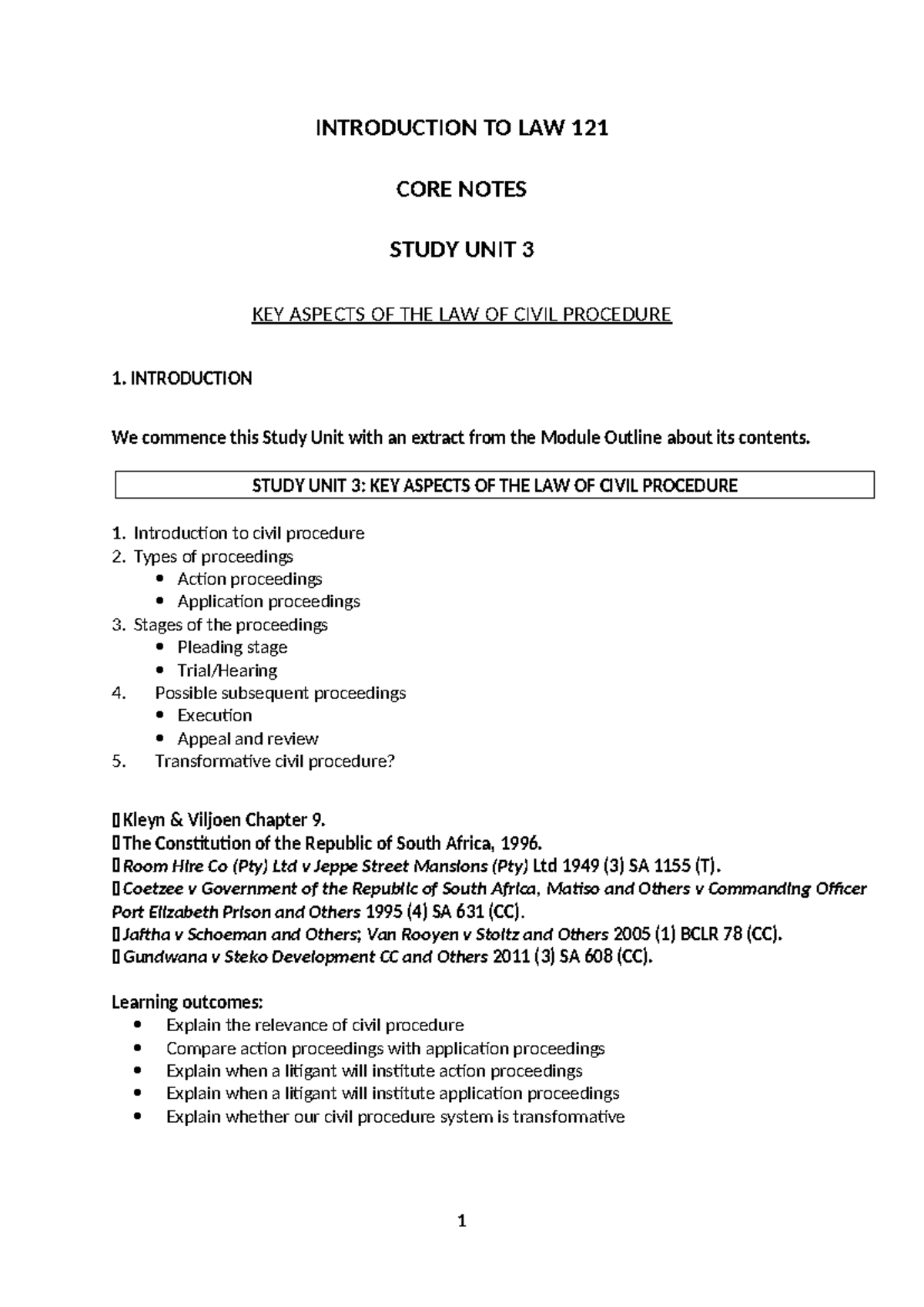 2020 ILL121 CORE Notes Study UNIT 03 Civil Procedure Final. 11 August ...