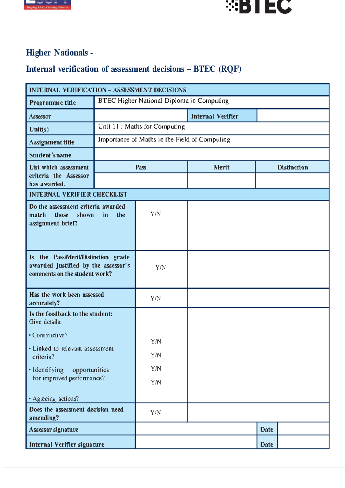 Unit 11 - Maths For Computing - Shammi Amat - Higher Nationals - Internal verification of ...