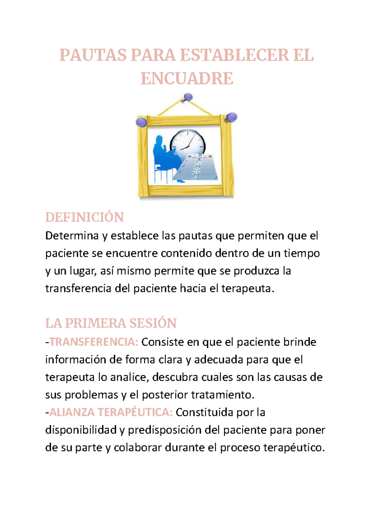 Encuadre Clinico - PAUTAS PARA ESTABLECER EL ENCUADRE DEFINICIÓN ...