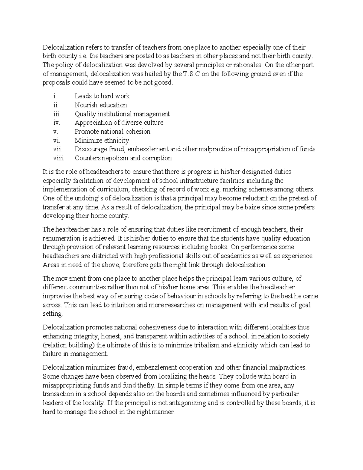 Delocalization OF teachers - Delocalization refers to transfer of ...