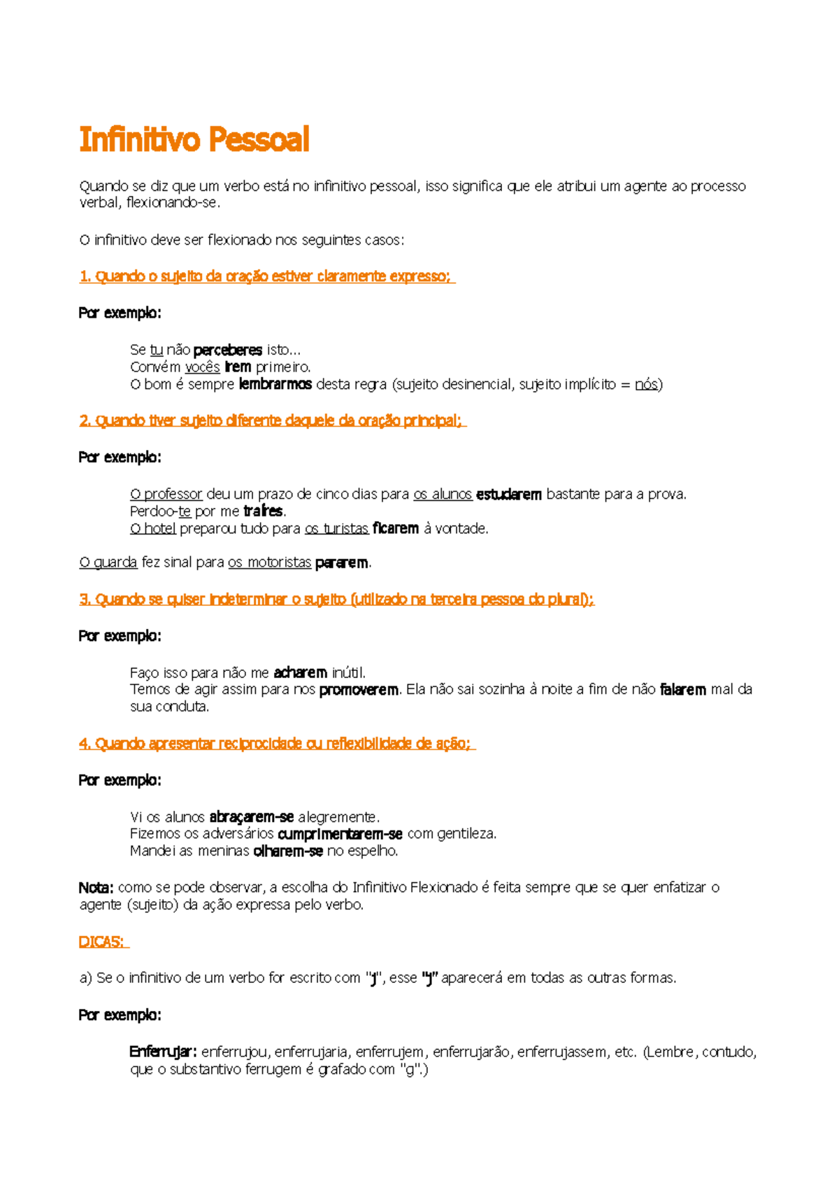 Infinitivo Pessoal - Infinitivo Pessoal Quando se diz que um verbo está ...