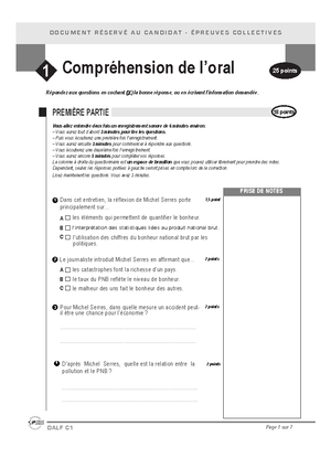 CO DALF C1 Exercice 2 - Ejercicios de examen - DALF C1 Page 3 sur 7 DEUXIÈME PARTIE 7 points ...