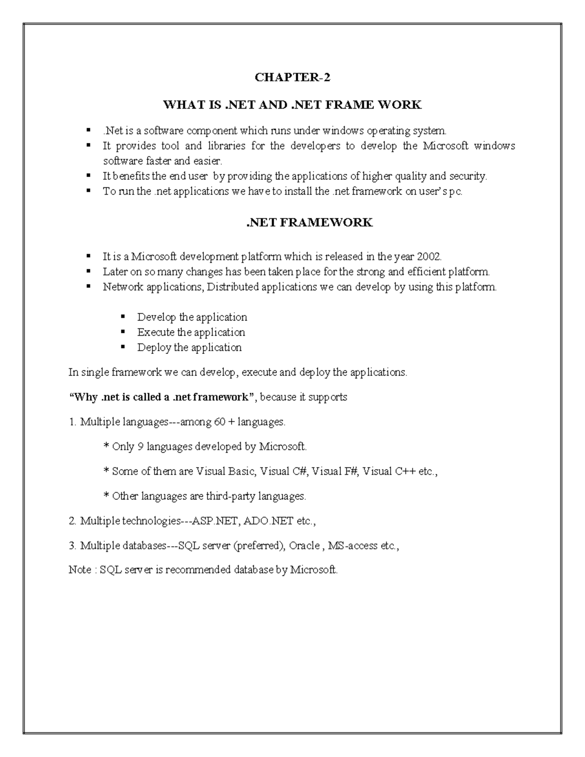 Chapter-2 - CHAPTER- WHAT IS .NET AND .NET FRAME WORK .Net is a ...