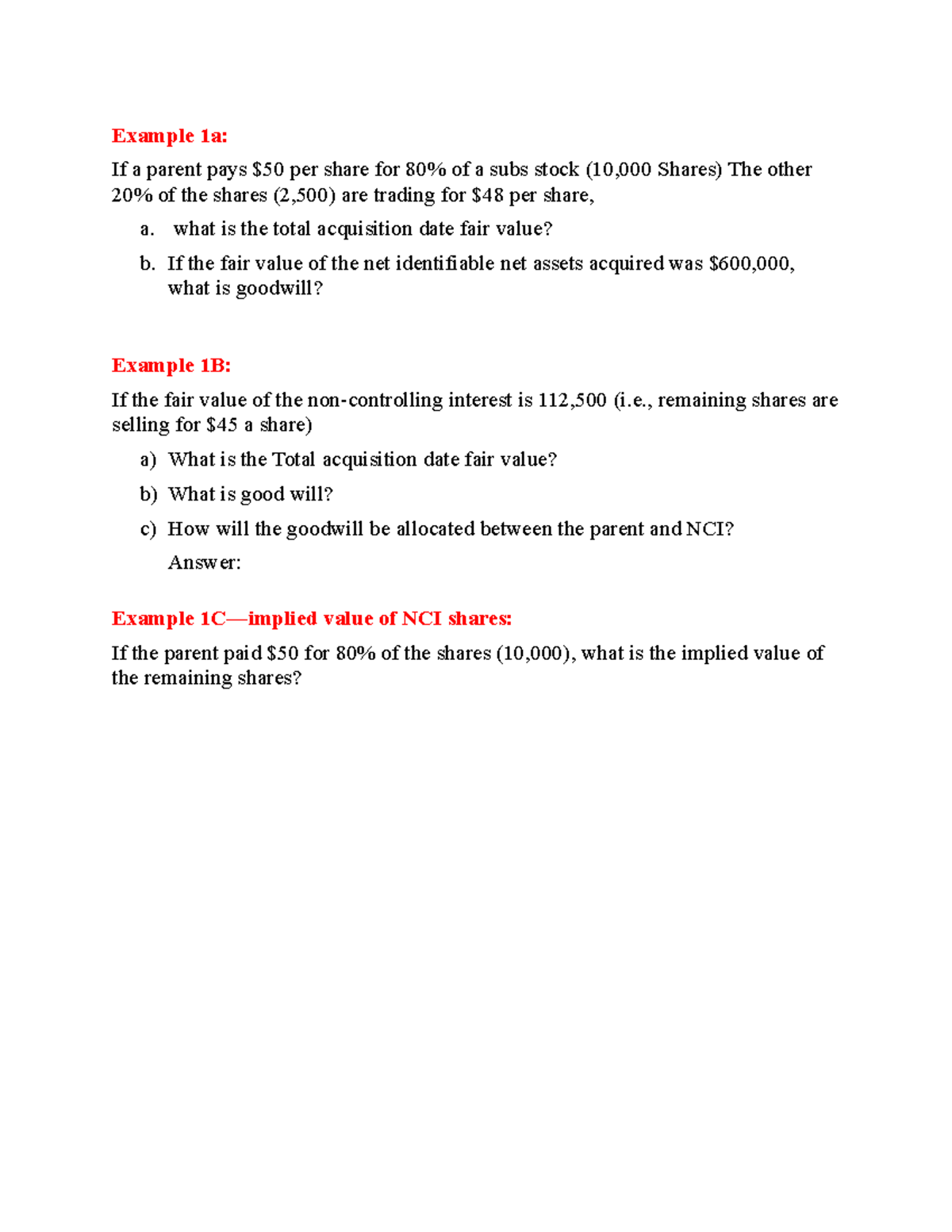 Chapter 4 inclass exercises - Example 1a: If a parent pays $50 per ...