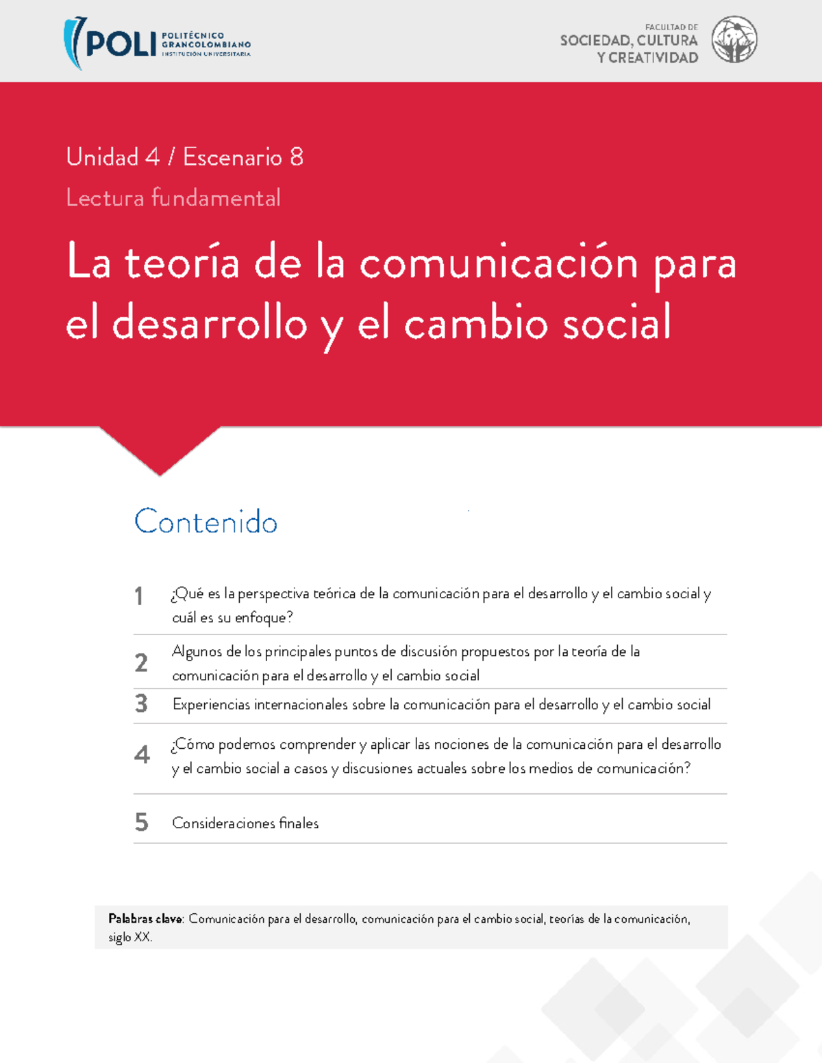 Lectura fundamental 1 escenario 8 - Palabras clave : Comunicación para el desarrollo ...