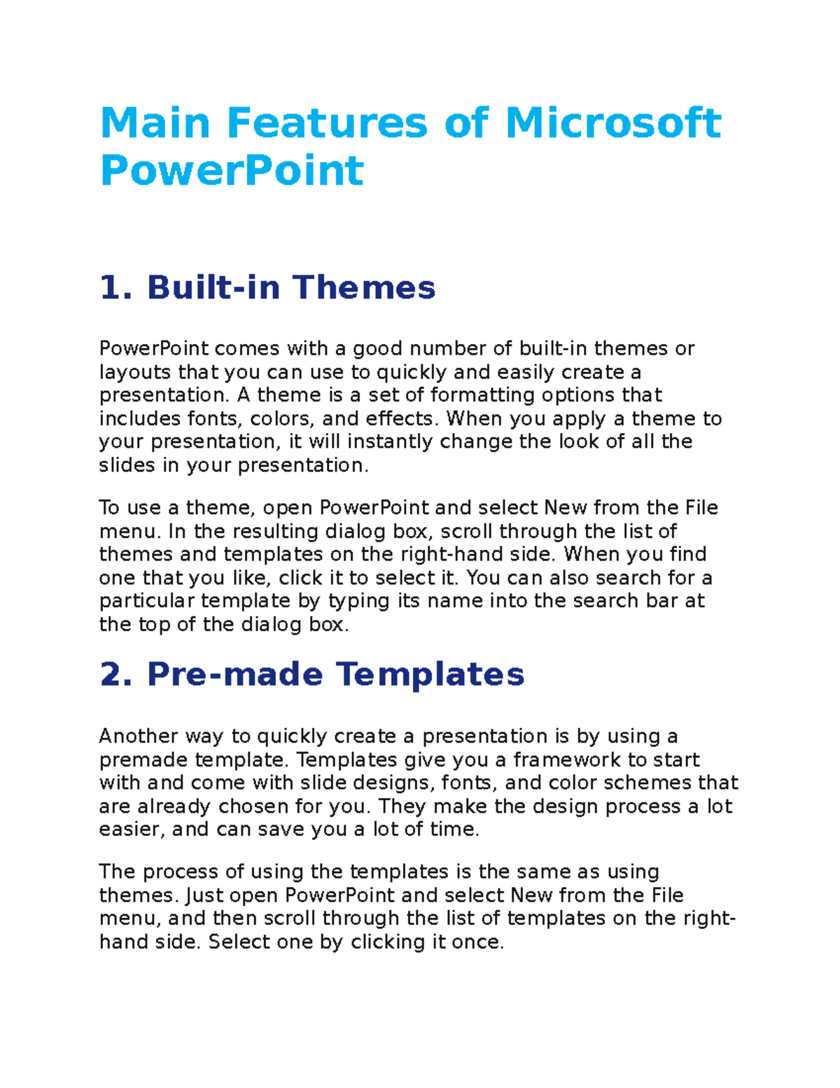 Main Features of Microsoft Power Point - Built-in Themes PowerPoint ...