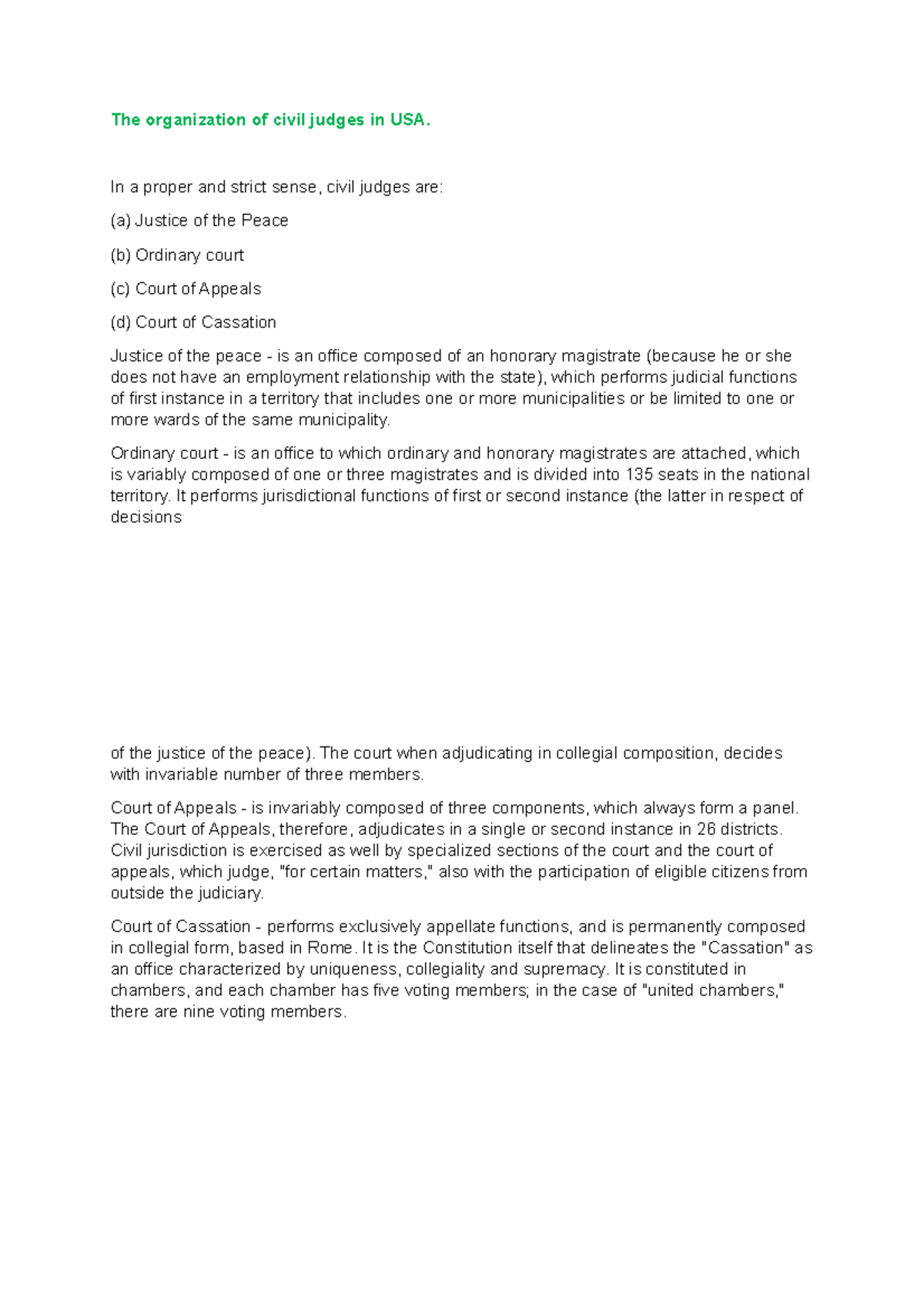 The organization of civil judges in USA 17 - In a proper and strict ...