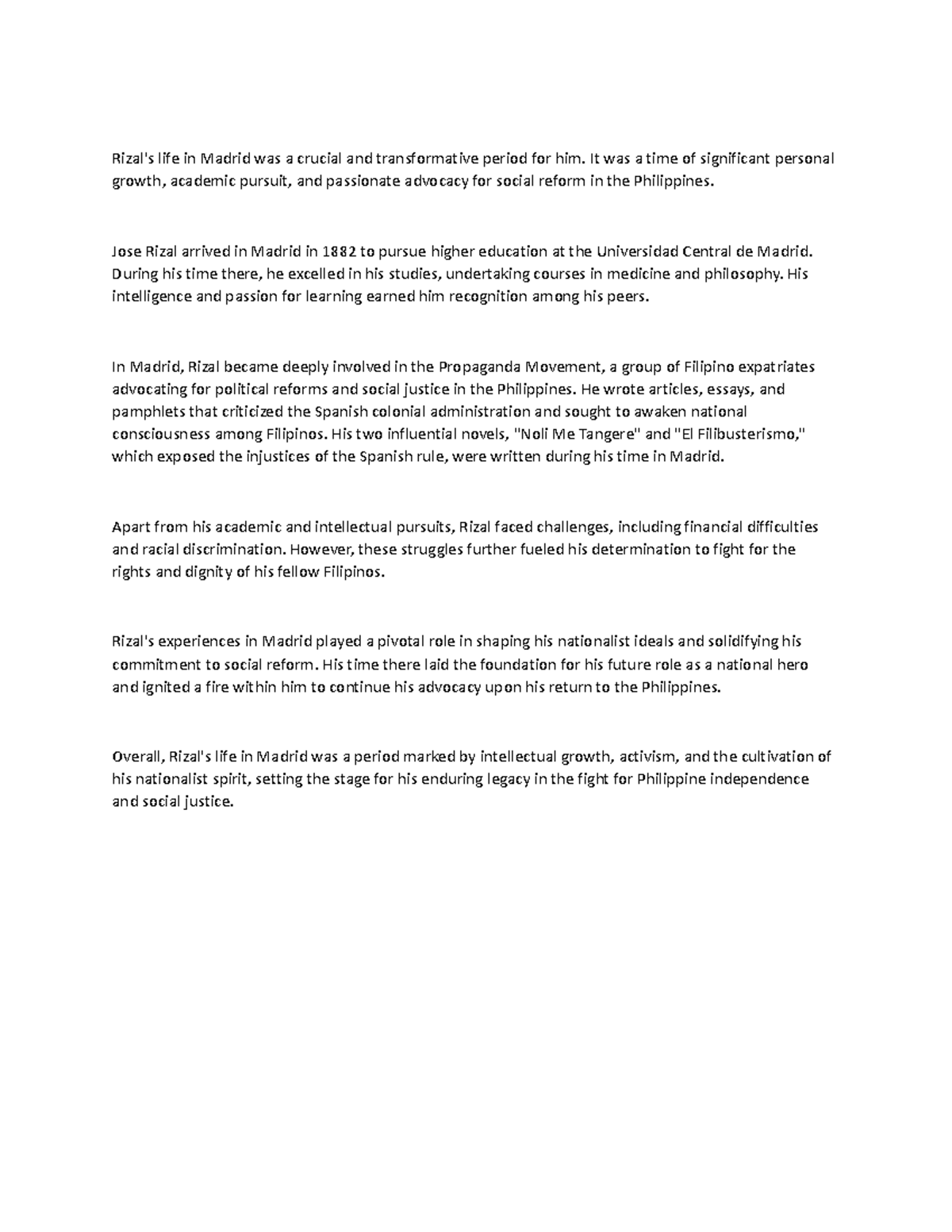 Rizal IN Madrid - Rizal's life in Madrid was a crucial and ...