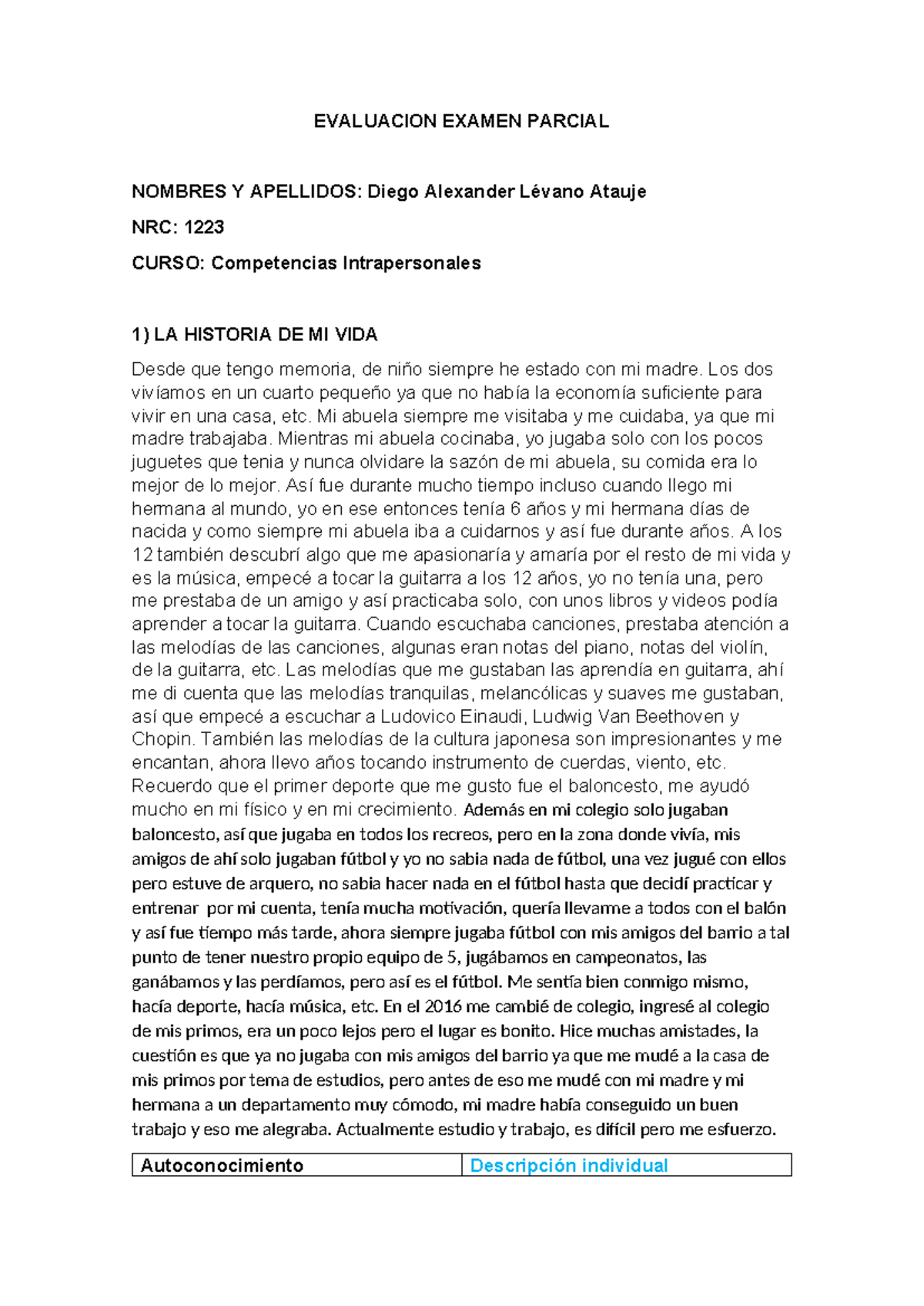 Evaluacion Examen Parcial COMP. I - EVALUACION EXAMEN PARCIAL NOMBRES Y APELLIDOS: Diego ...