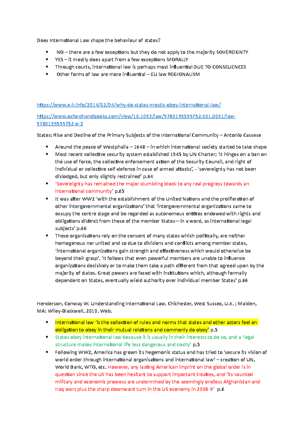 International Law notes - Does International Law shape the behaviour of ...