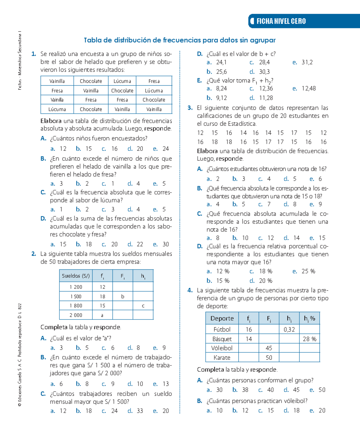 F0 60-61 Tabla de distribución de frecuencias para datos sin agrupar - FICHA NIVEL CERO Fichas ...