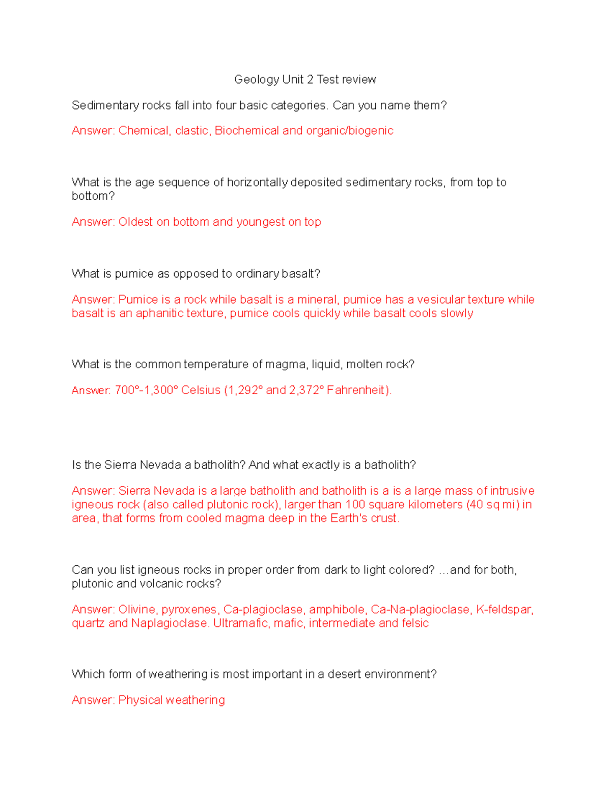 Geology Unit 2 Test review - Geology Unit 2 Test review Sedimentary ...
