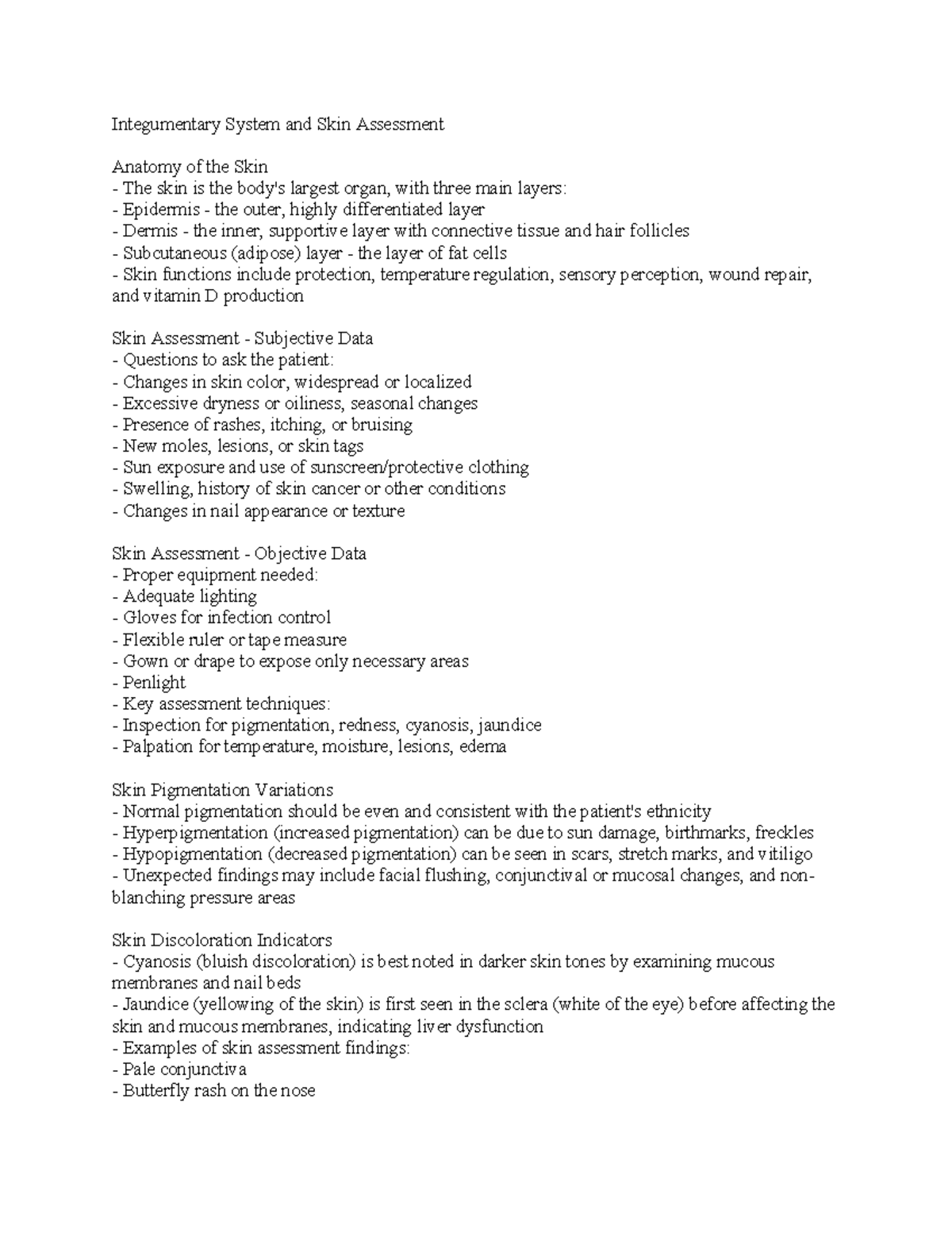 216 M4 Notes - Integumentary System and Skin Assessment Anatomy of the ...