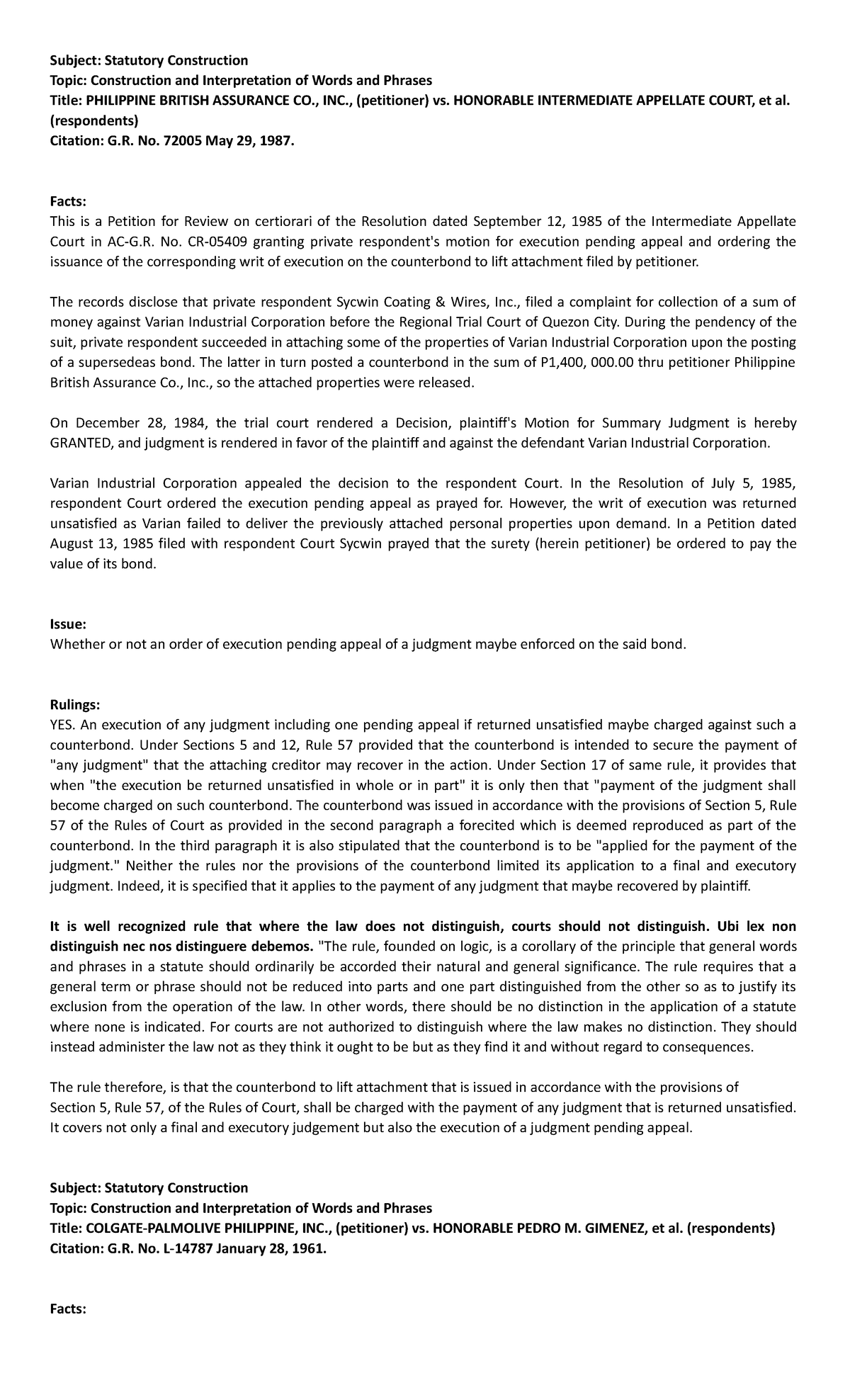 Stat Con Case Digest - Subject: Statutory Construction Topic ...