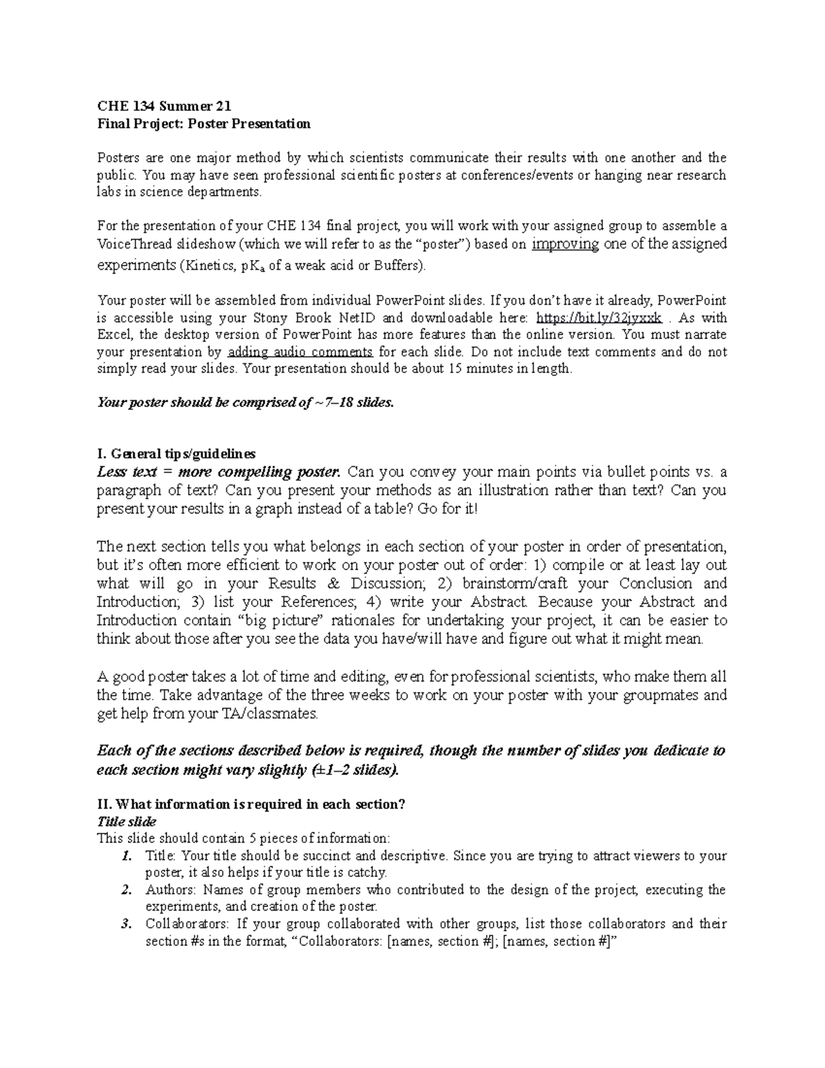 Poster presentation guideline - CHE 134 Summer 21 Final Project: Poster ...