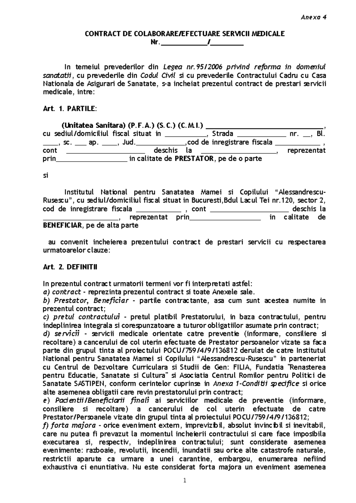 Model-Contract-colaborare-efectuare-servicii medicale - Anexa 4 ...