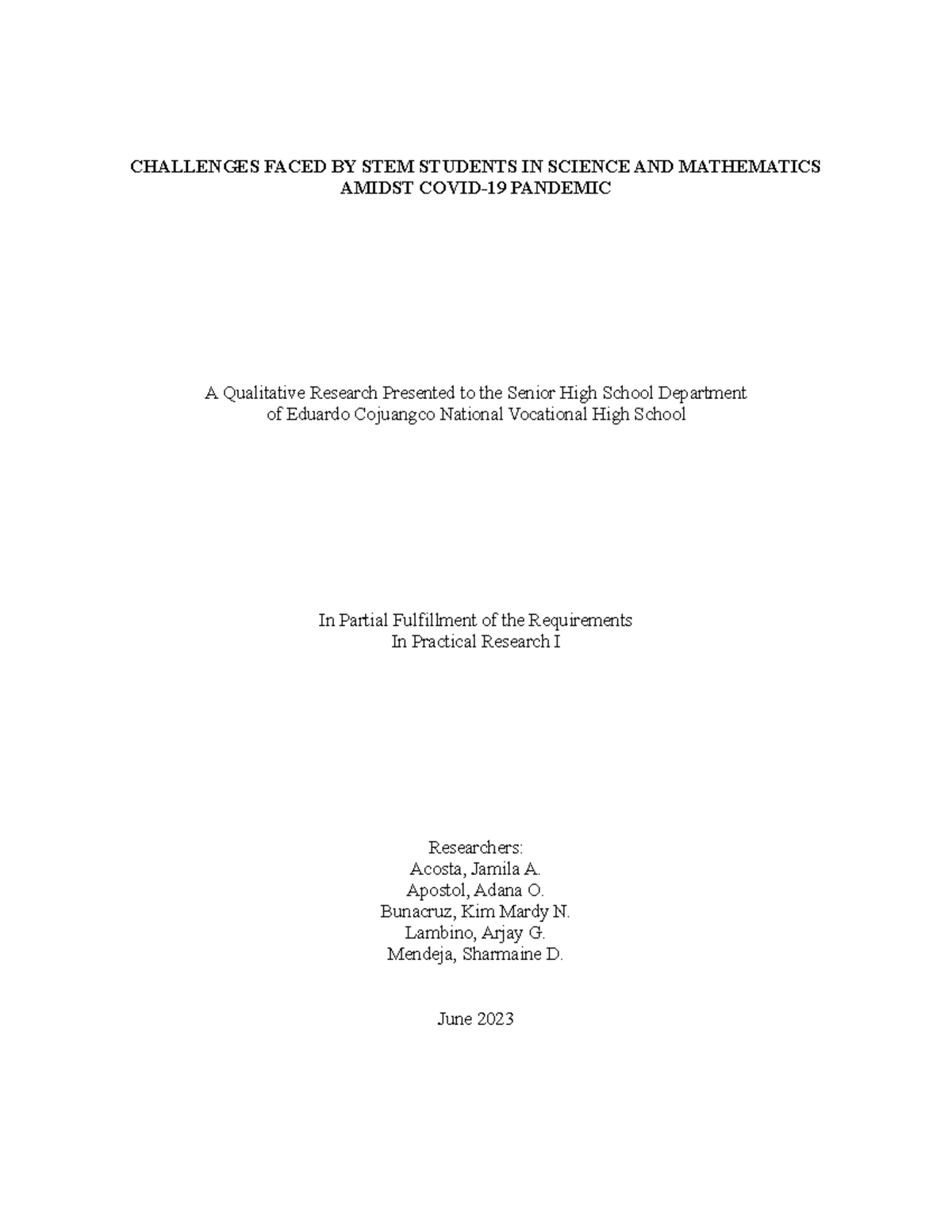 Challenges Faced BY STEM Students IN Science AND Mathematics Amidst ...