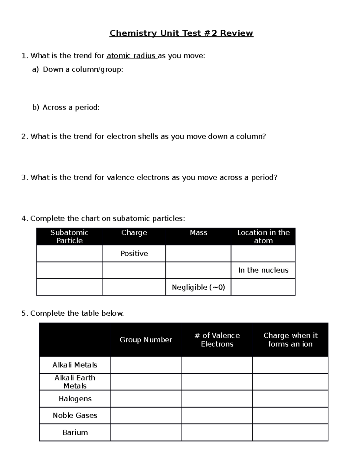 Chemistry Unit Test 2 Review - Chemistry Unit Test #2 Review What is ...