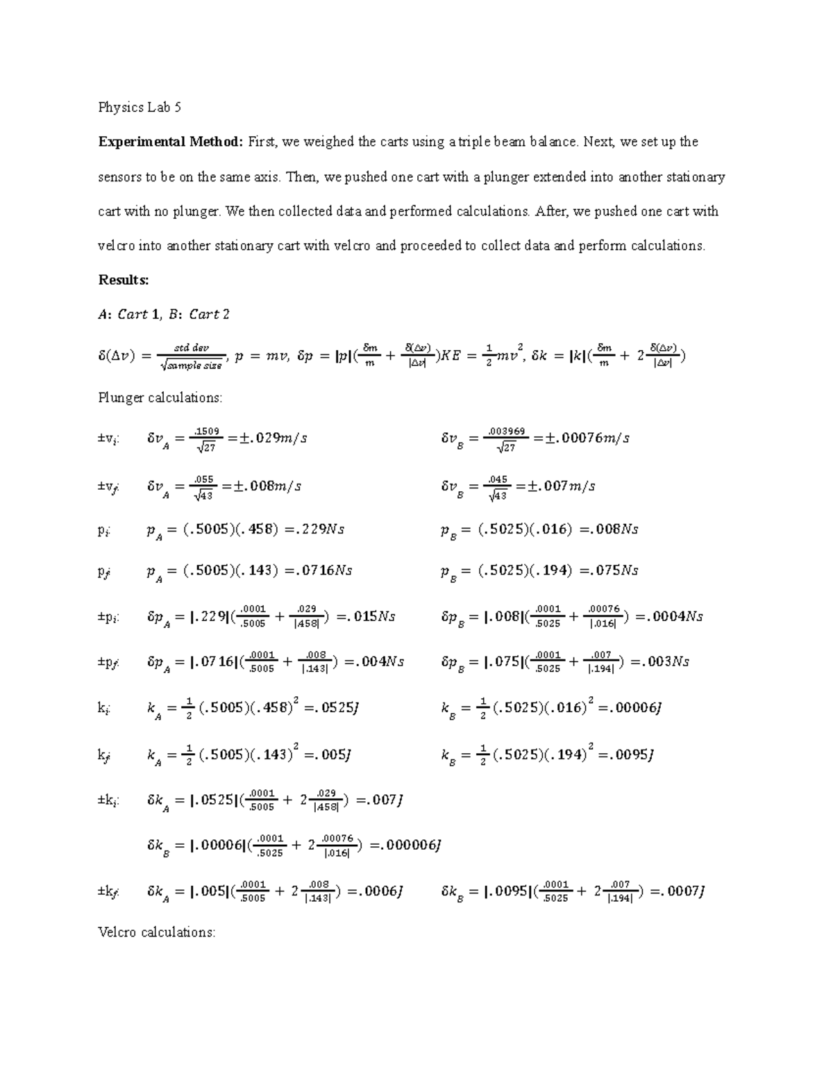 Physics Lab 5 - Google Docs - Physics Lab 5 Experimental Method: First ...