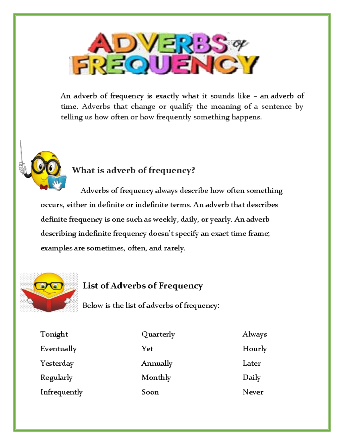 Adverb of frequency - Adverbs that change or qualify the meaning of a ...