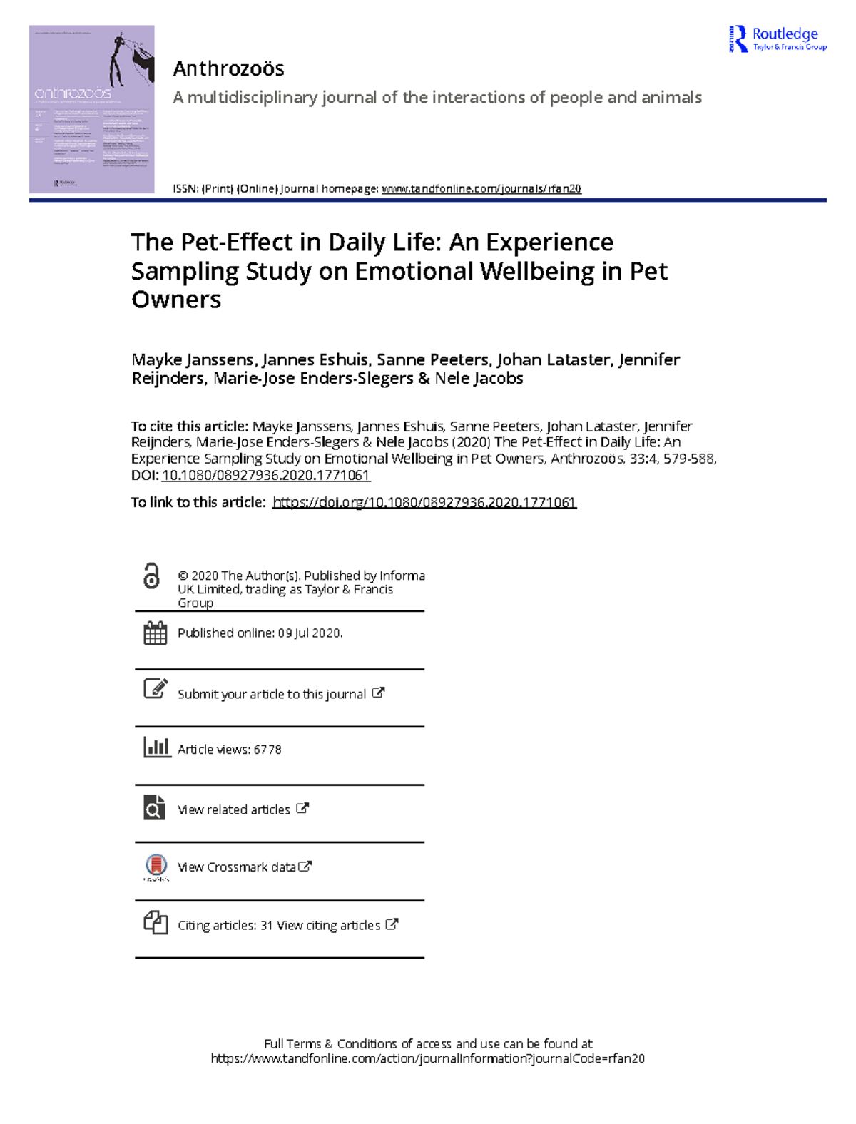 The Pet-Effect in Daily Life An Experience Sampling Study on Emotional ...