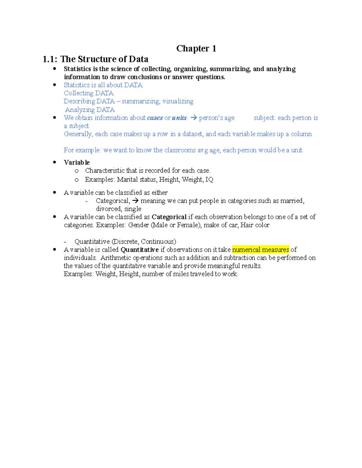 Stats chapter 1 - Chapter 1 1: The Structure of Data Statistics is the science of collecting ...