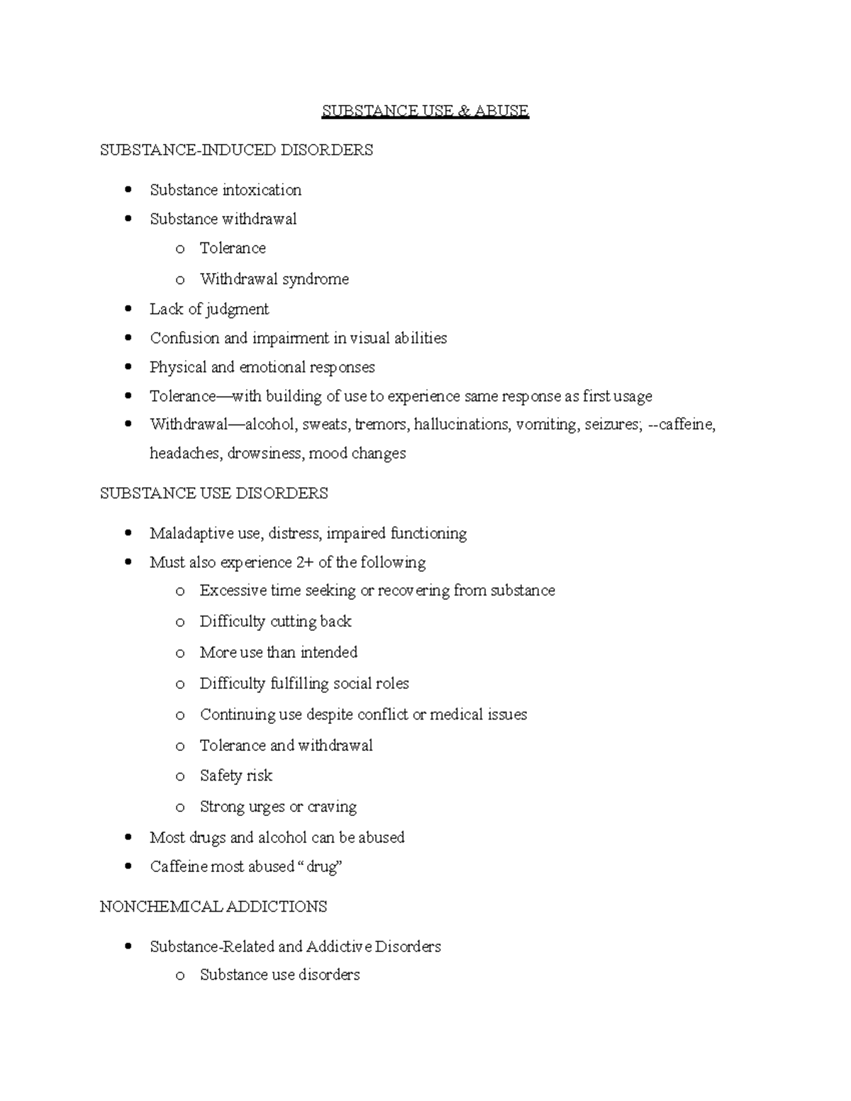 Lecture 13- Substance Use Lecture Notes - SUBSTANCE USE & ABUSE ...