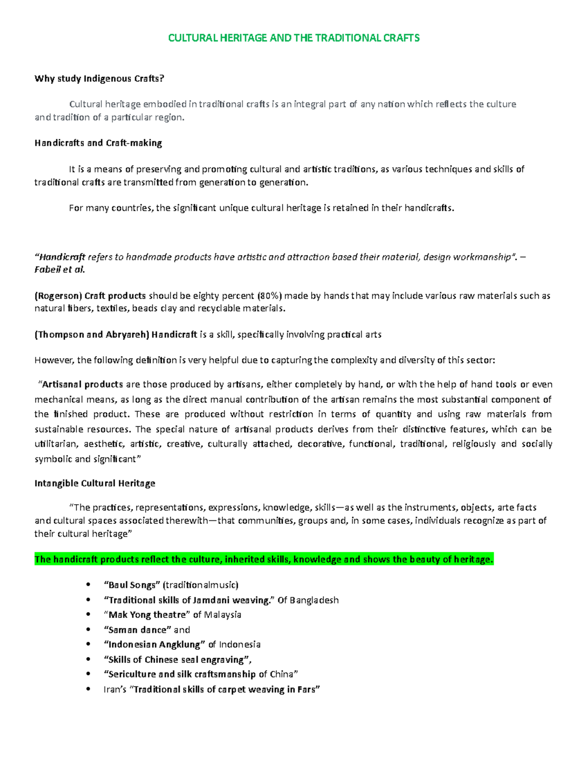 Cultural Heritage AND THE Traditional Crafts - CULTURAL HERITAGE AND ...