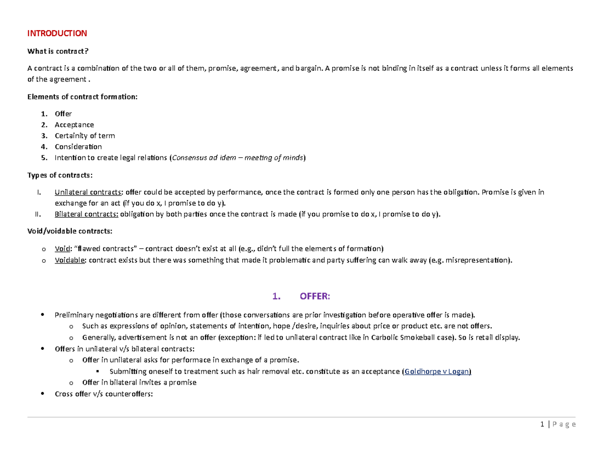Law 202 Contracts Law CANs - INTRODUCTION What is contract? A contract ...