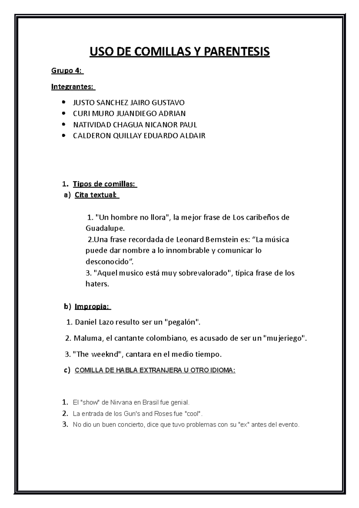 USO DE Comillas Y Parentesis - Grupo 4 - USO DE COMILLAS Y PARENTESIS ...