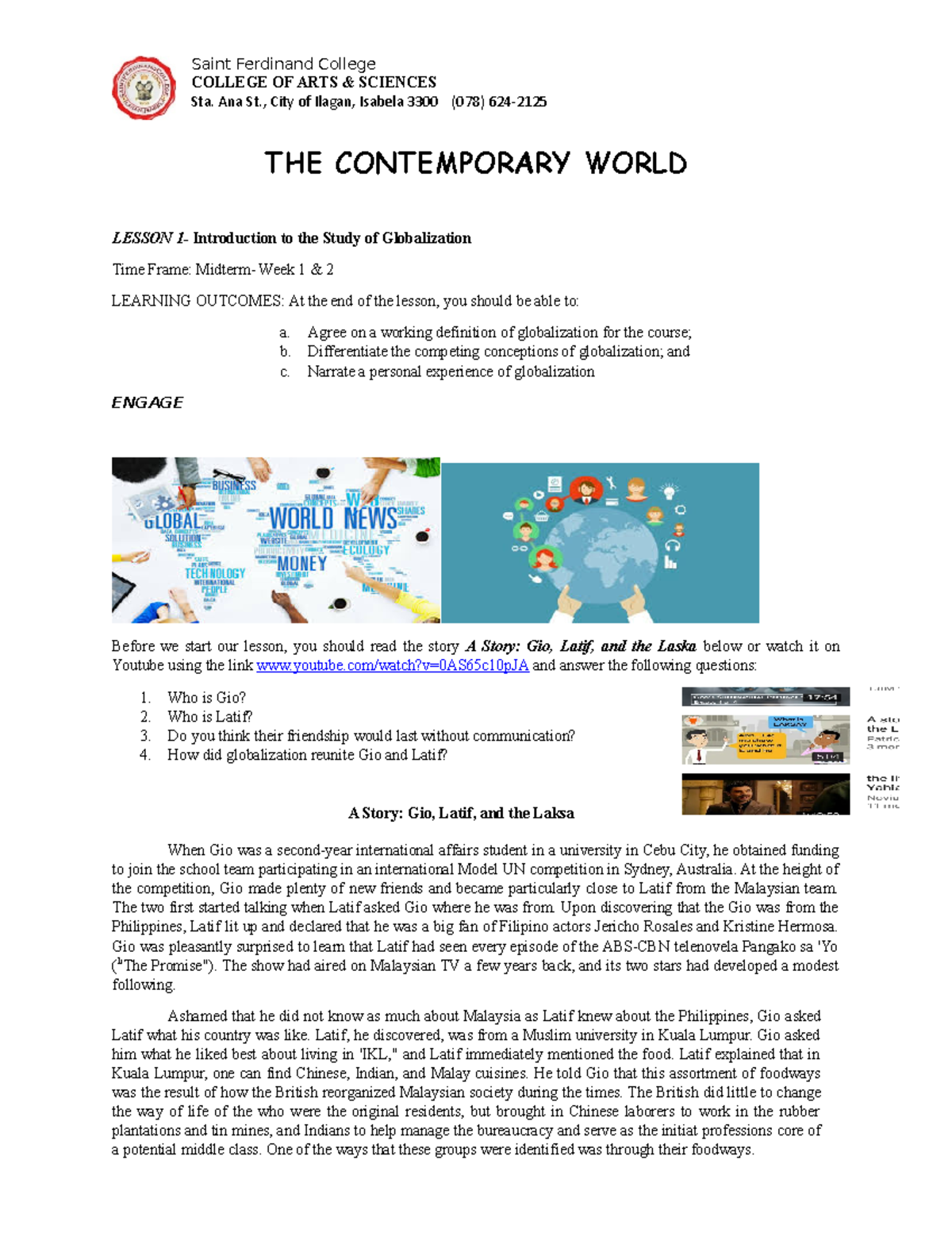 Lesson 1 - INTRODUCTION TO THE STUDY OF GLOBALIZATION - Saint Ferdinand ...